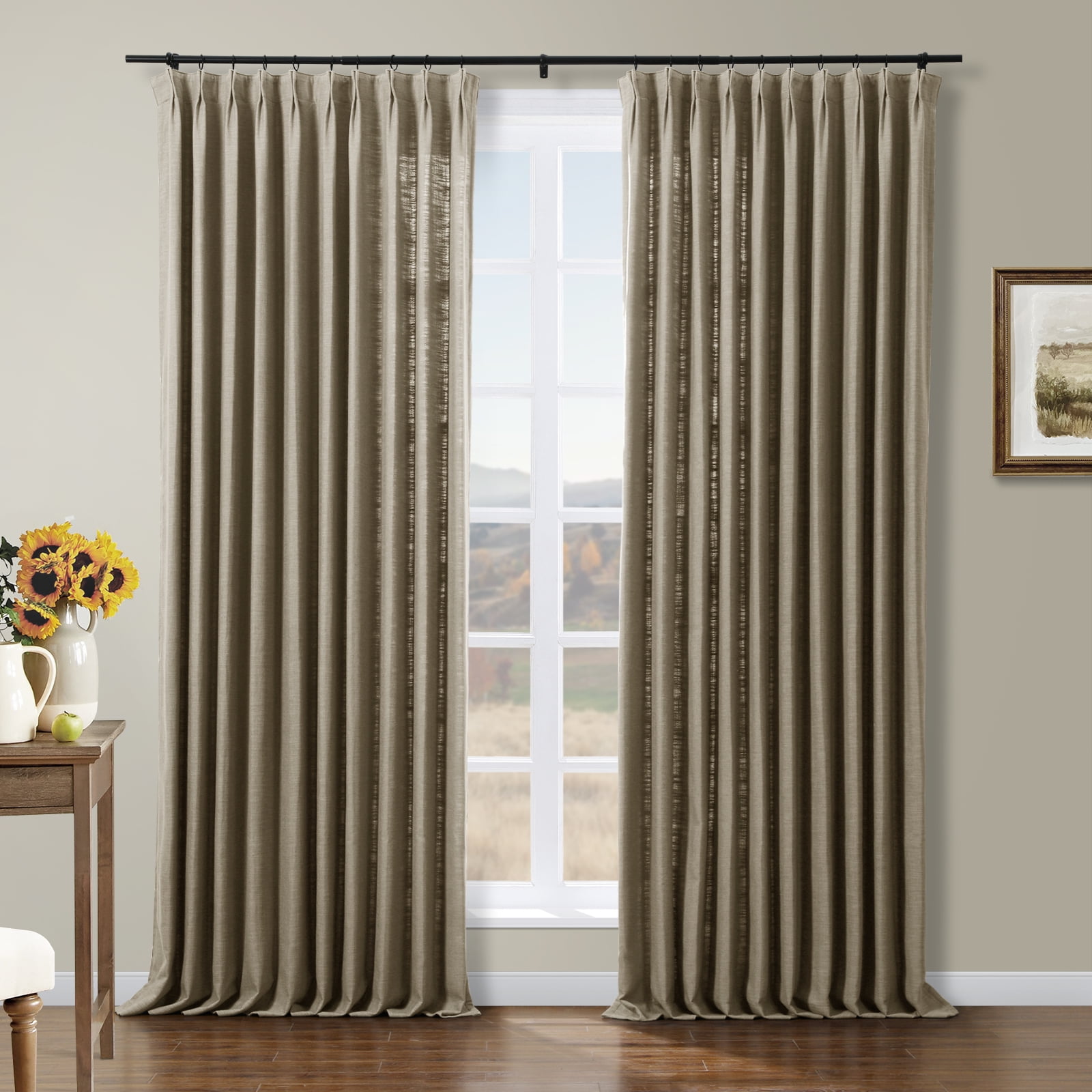 TWOPAGES 52 W X 108 L Inch Length Curtain Pinch Pleated Header Room ...
