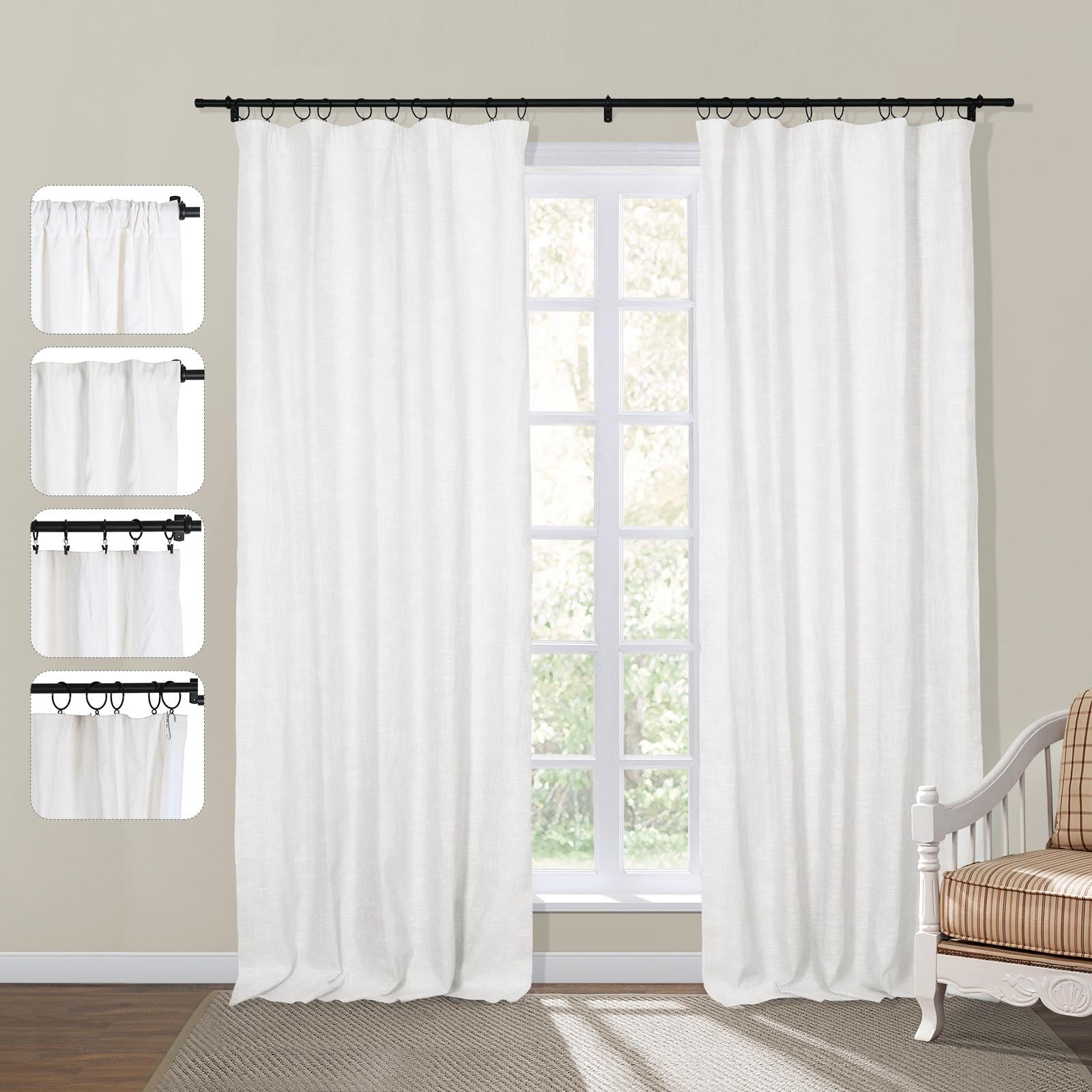 TWOPAGES Cotton Linen Curtain White Window Curtain Panel Liner 4 in 1 ...