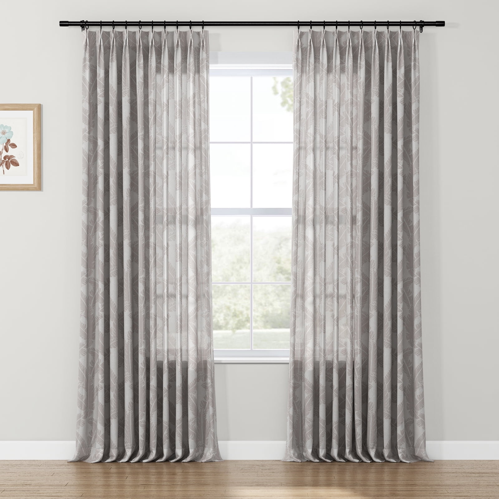TWOPAGES Faux Linen 26"x96" Pinch Pleated Jacquard Sheer Drape for ...