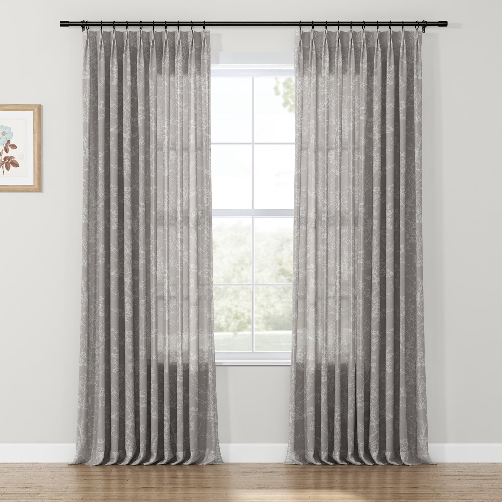 TWOPAGES Faux Linen 26"x96" Pinch Pleated Jacquard Sheer Drape for ...