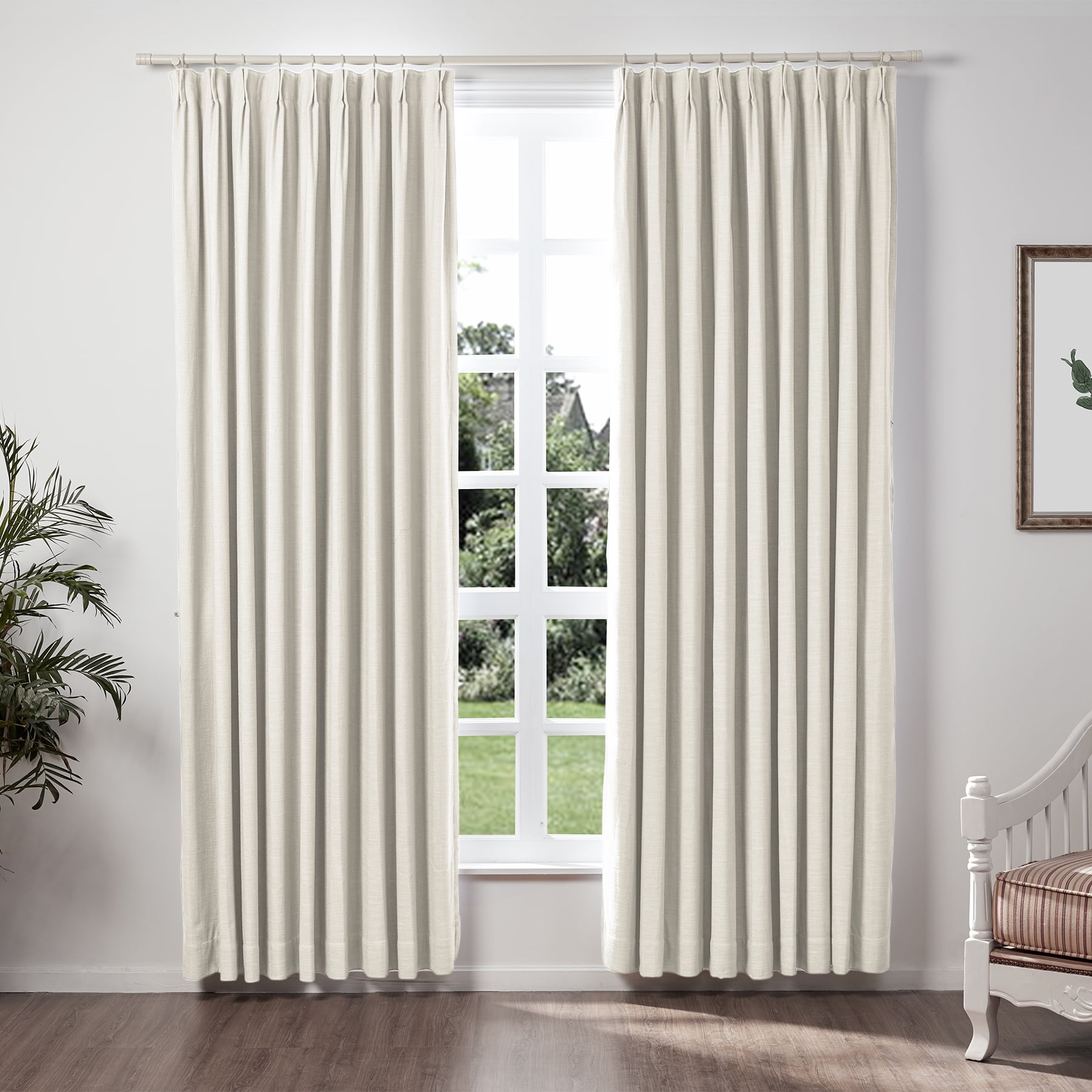 TWOPAGES Faux Linen Blackout Curtain, Pinch Pleated, 52"x84", Ivory ...