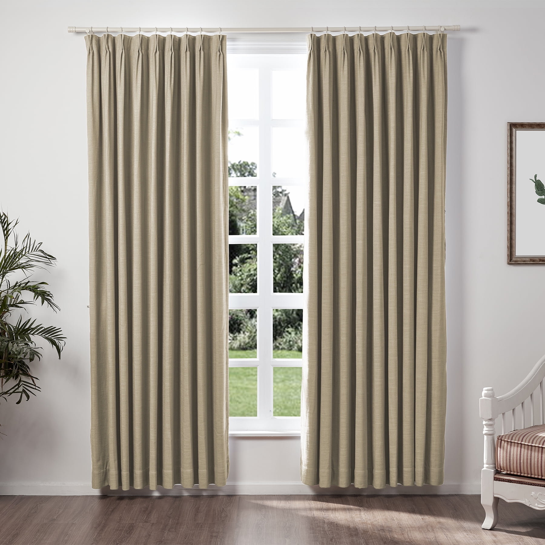 TWOPAGES Faux Linen Blackout Pinch Pleated Curtain for Bedroom Window ...