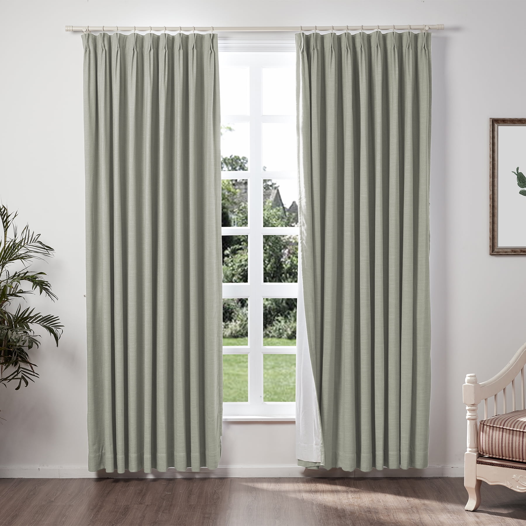 TWOPAGES Faux Linen Drape 72 W X 108 L Inch Pinch Pleated Hanging Style ...