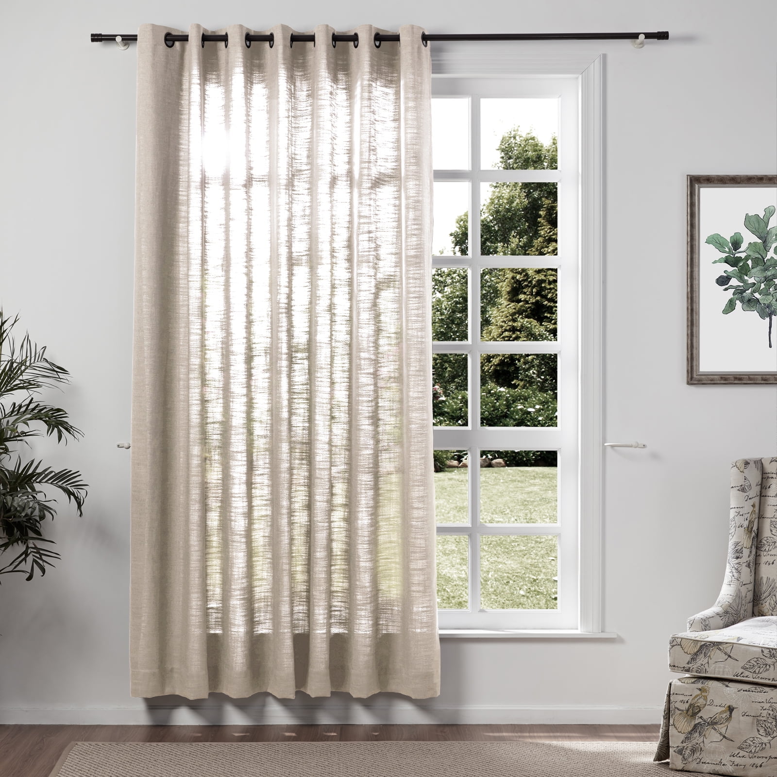 TWOPAGES Faux Linen Soft Light Filtering Drape Grommet Curtain for ...