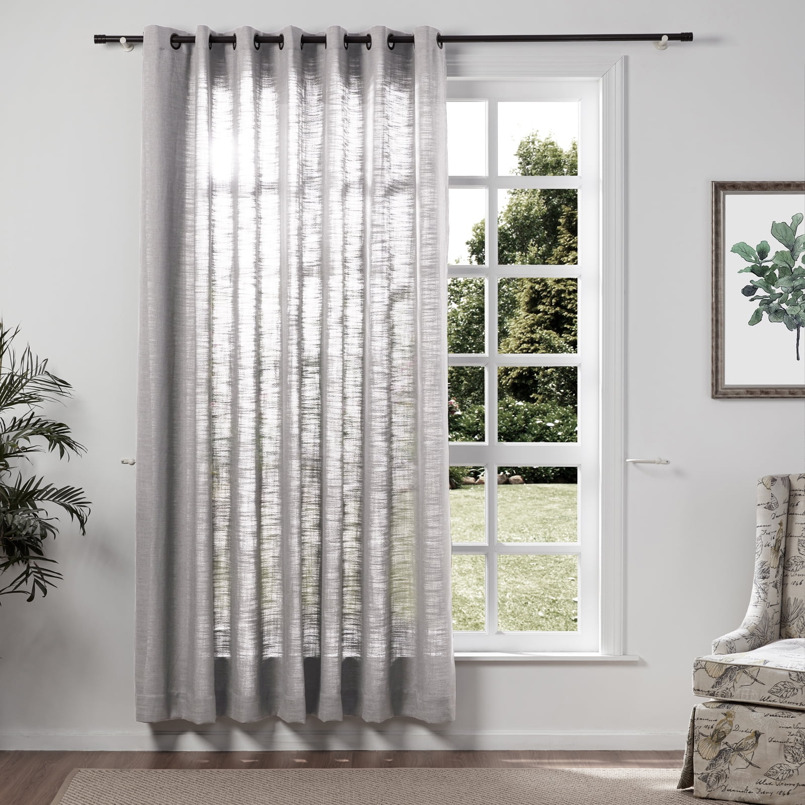 TWOPAGES Faux Linen Textured Grommet Drape Light Filtering Curtain for ...