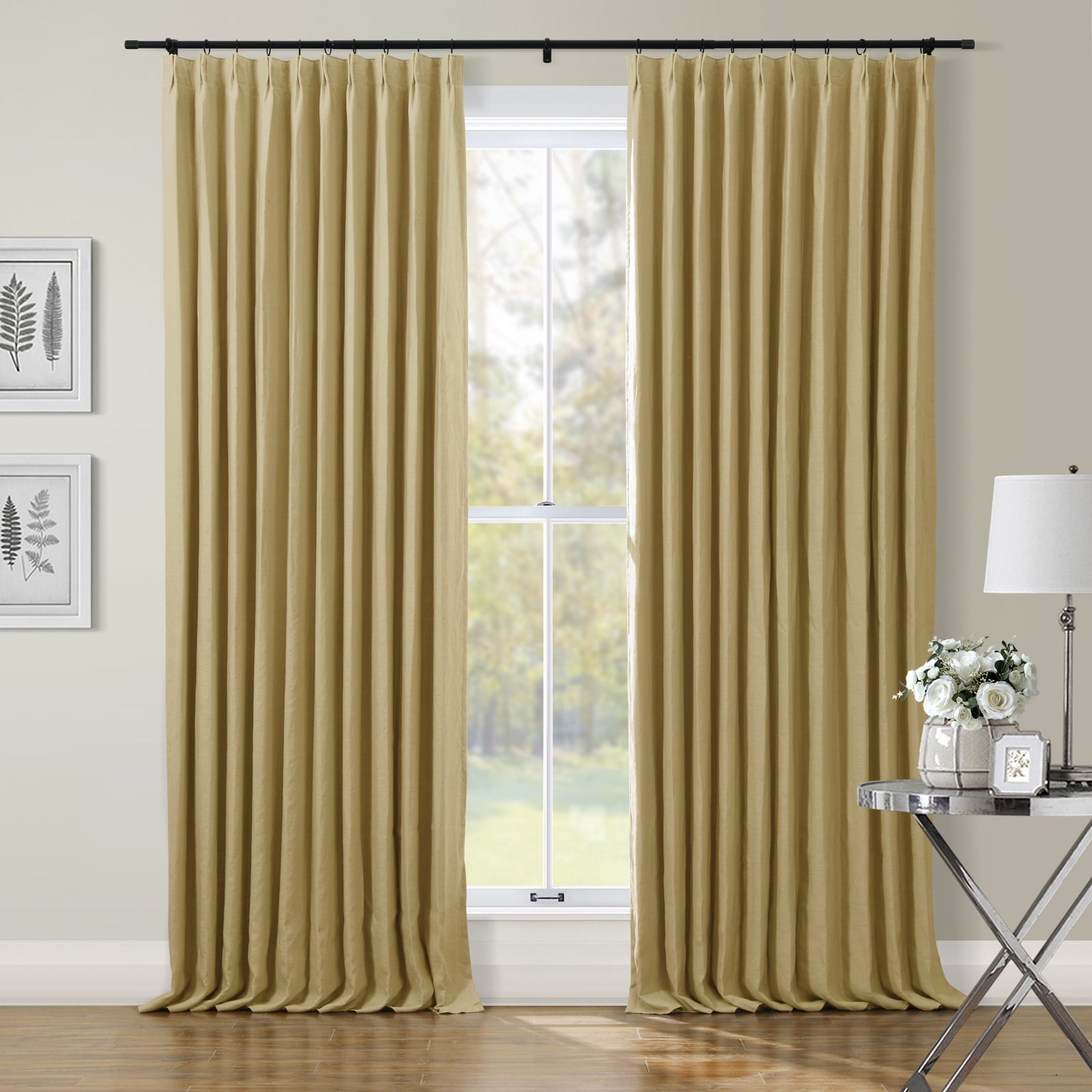 TWOPAGES Flax Light Filtering Drape Pinch Pleated Curtain for Living ...