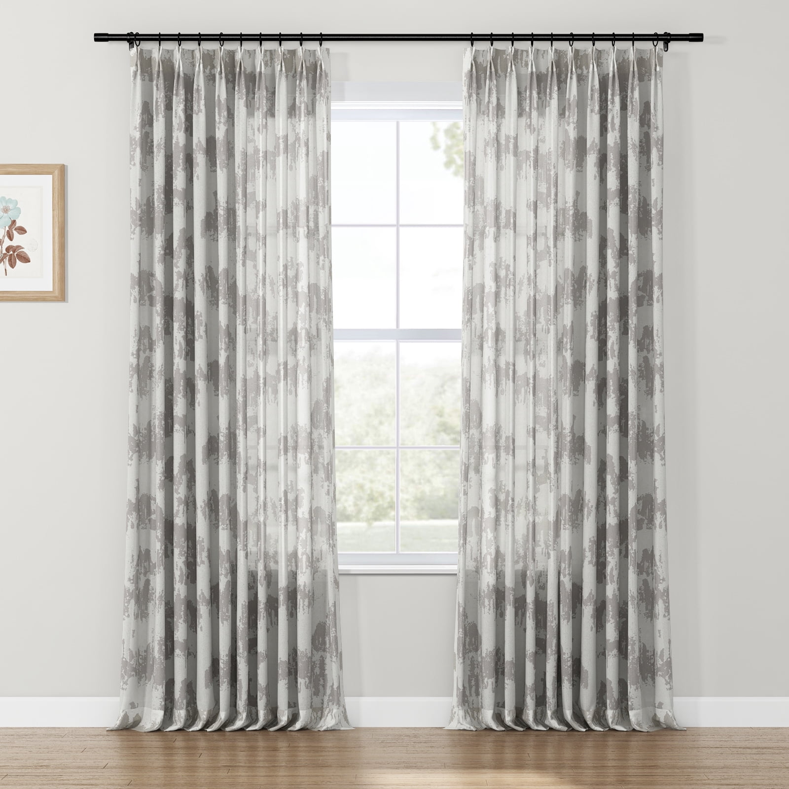 TWOPAGES Jacquard 84"x63" Faux Linen Semi Sheer Pinch Pleat Curtain for ...