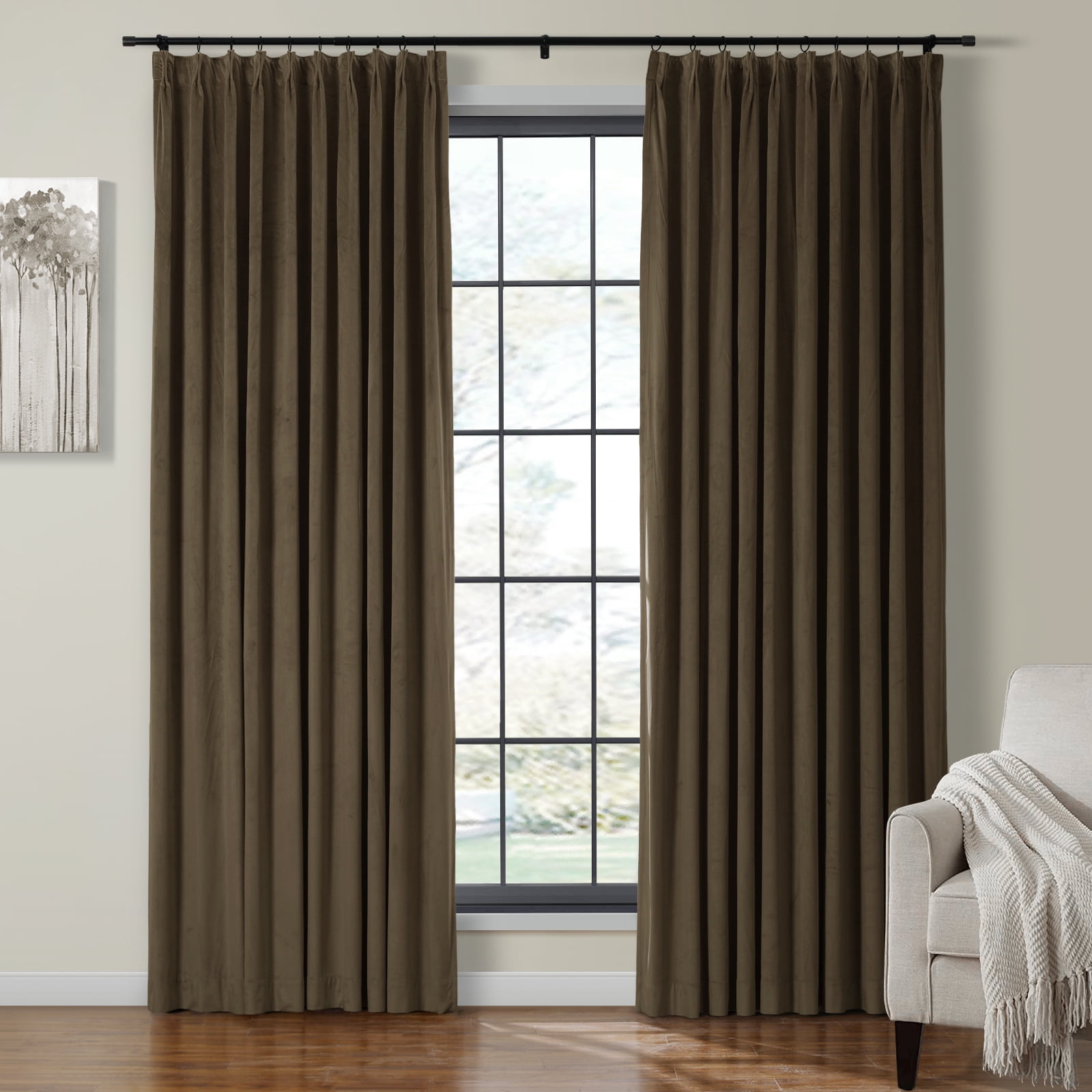 TWOPAGES Light Blocking Velvet Curtain Pinch Pleated Drape for Bedroom ...