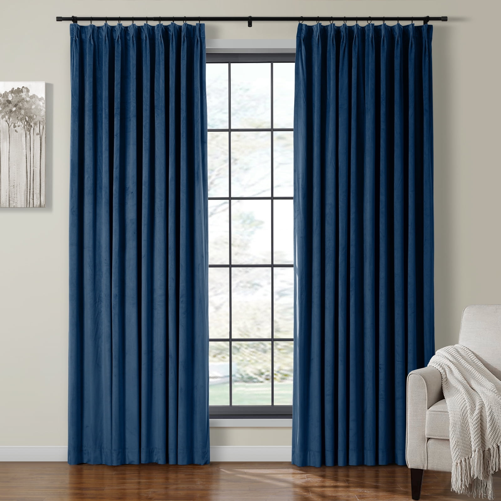 TWOPAGES Light Blocking Velvet Curtain Pinch Pleated Drape for Bedroom ...