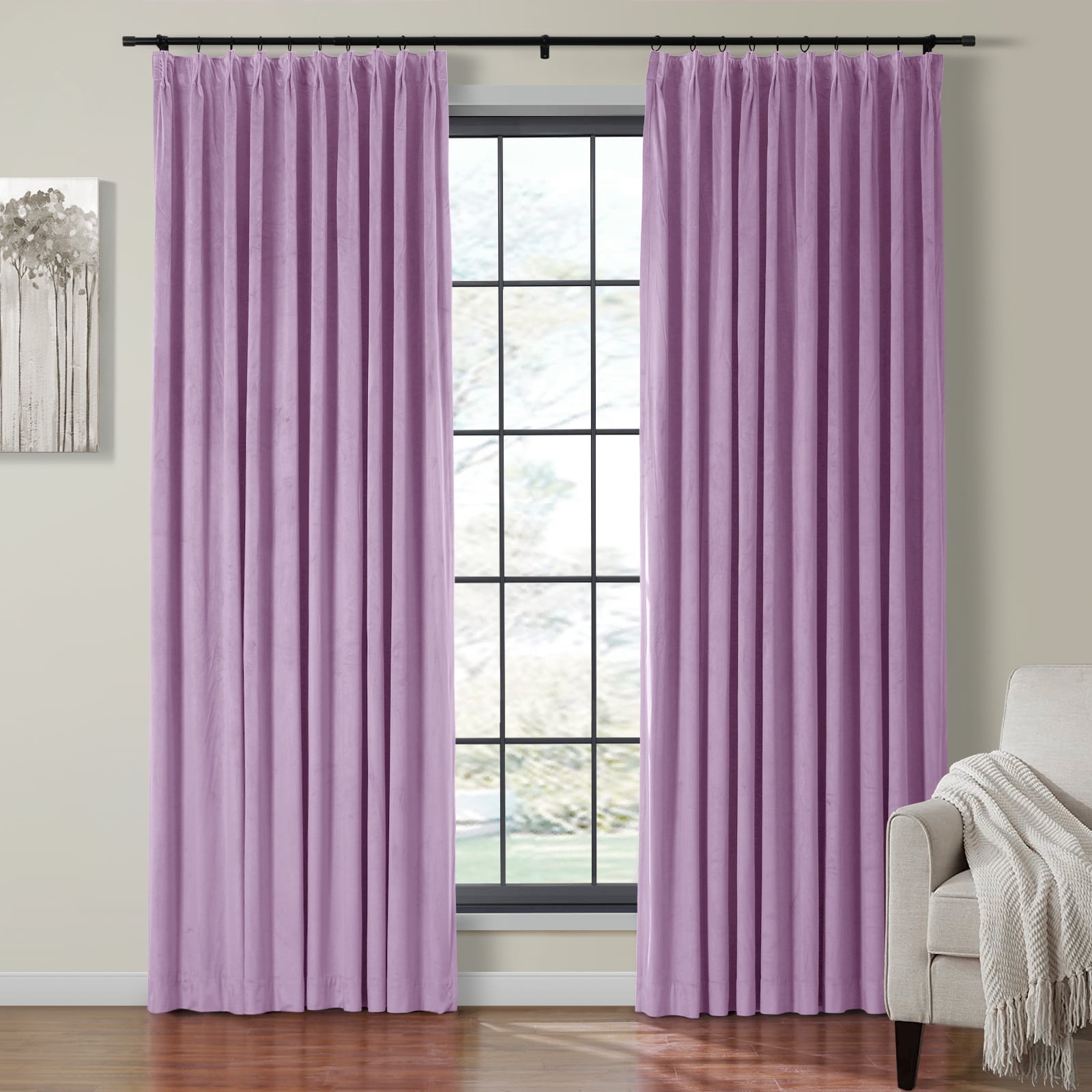 TWOPAGES Light Blocking Velvet Curtain Pinch Pleated Drape for Bedroom ...