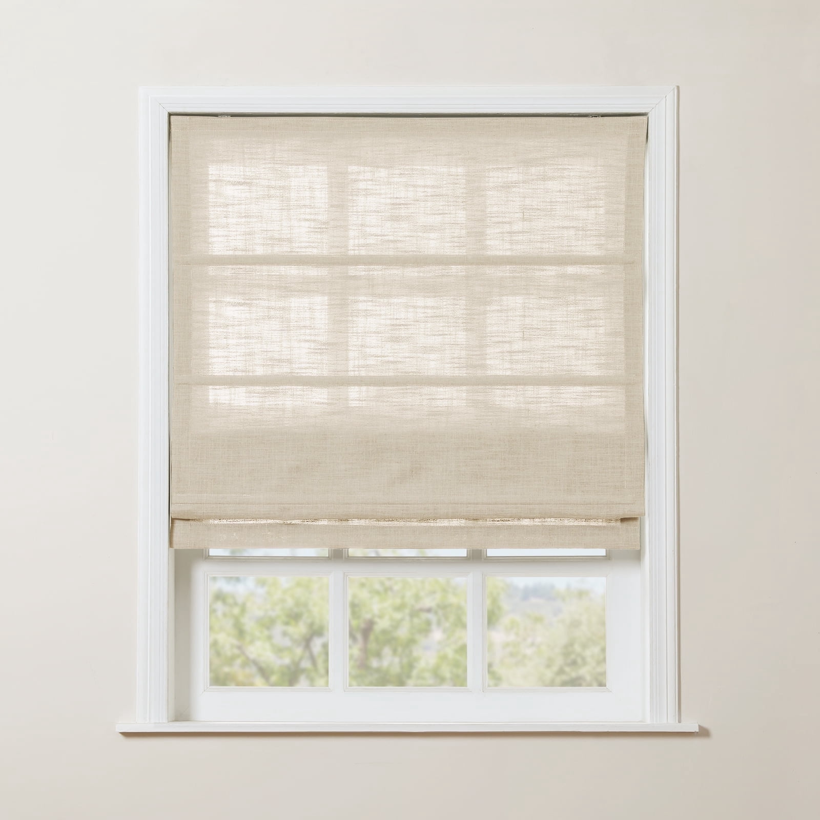 TWOPAGES Light Filtering Cordless Linen Blend Roman Shade Blinds for ...