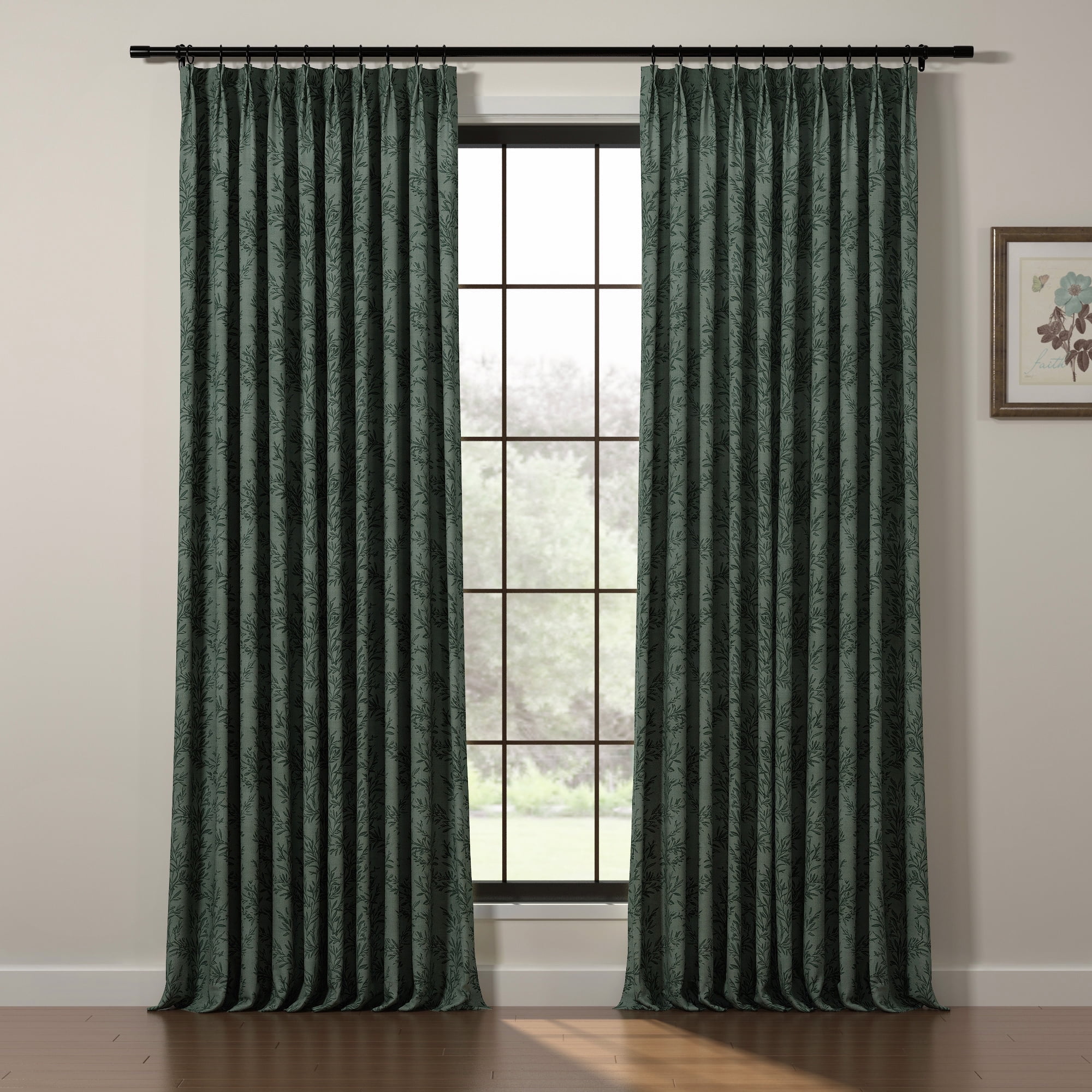 TWOPAGES Light Filtering Curtain Leaves Print Drape Pinch Pleated ...