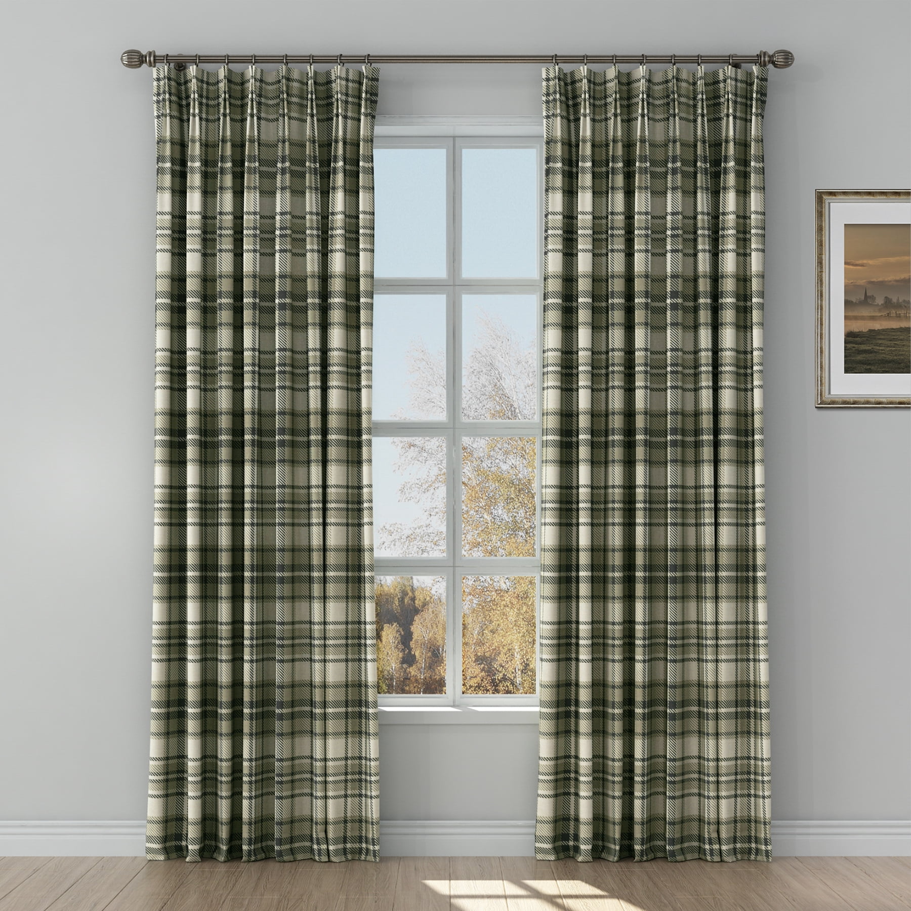 TWOPAGES Plaid Print Curtain 52 X 84 Inches Long 1 Panel Pinch Pleat ...