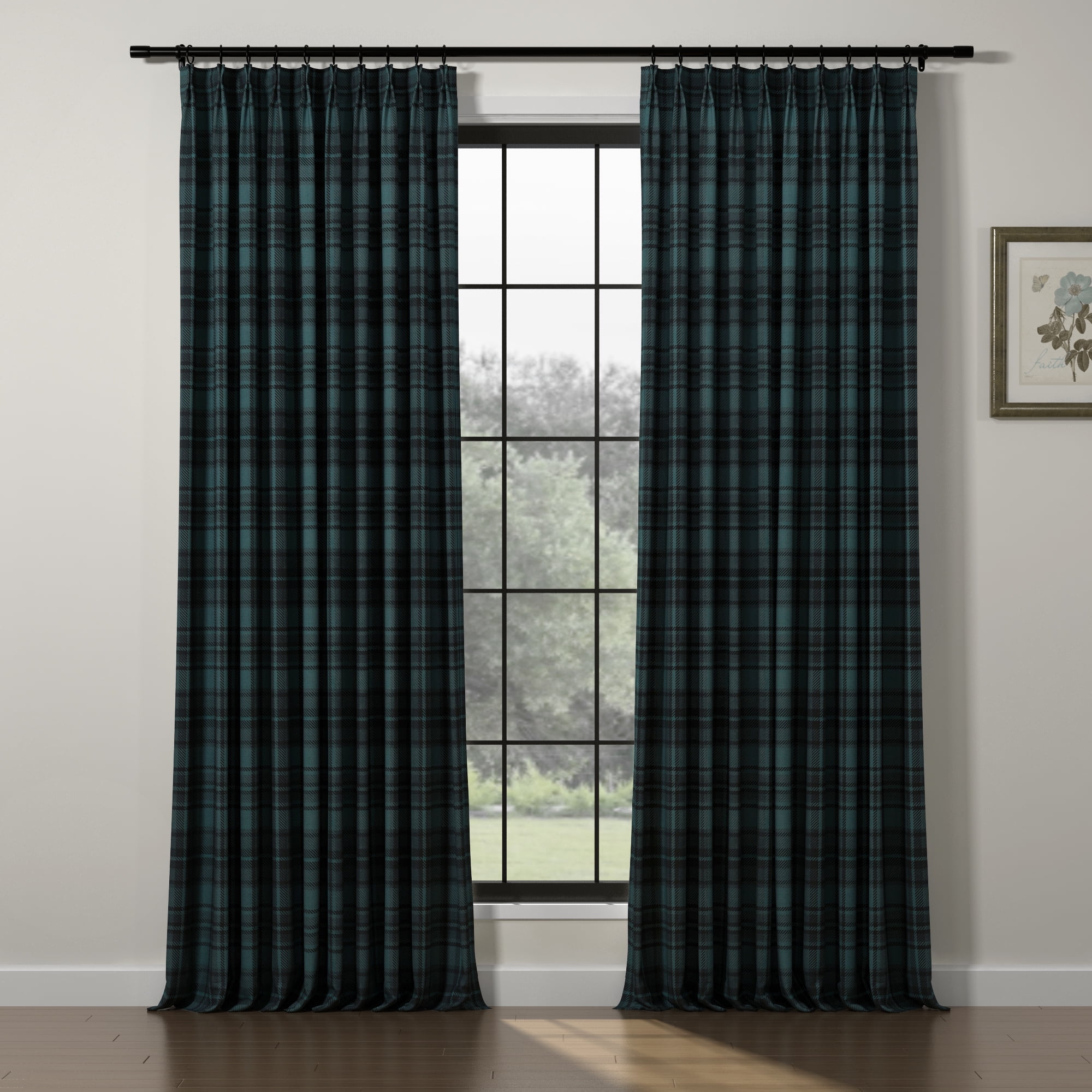 TWOPAGES Plaid Print Curtain 52 X 84 Inches Long 1 Panel Pinch Pleat ...