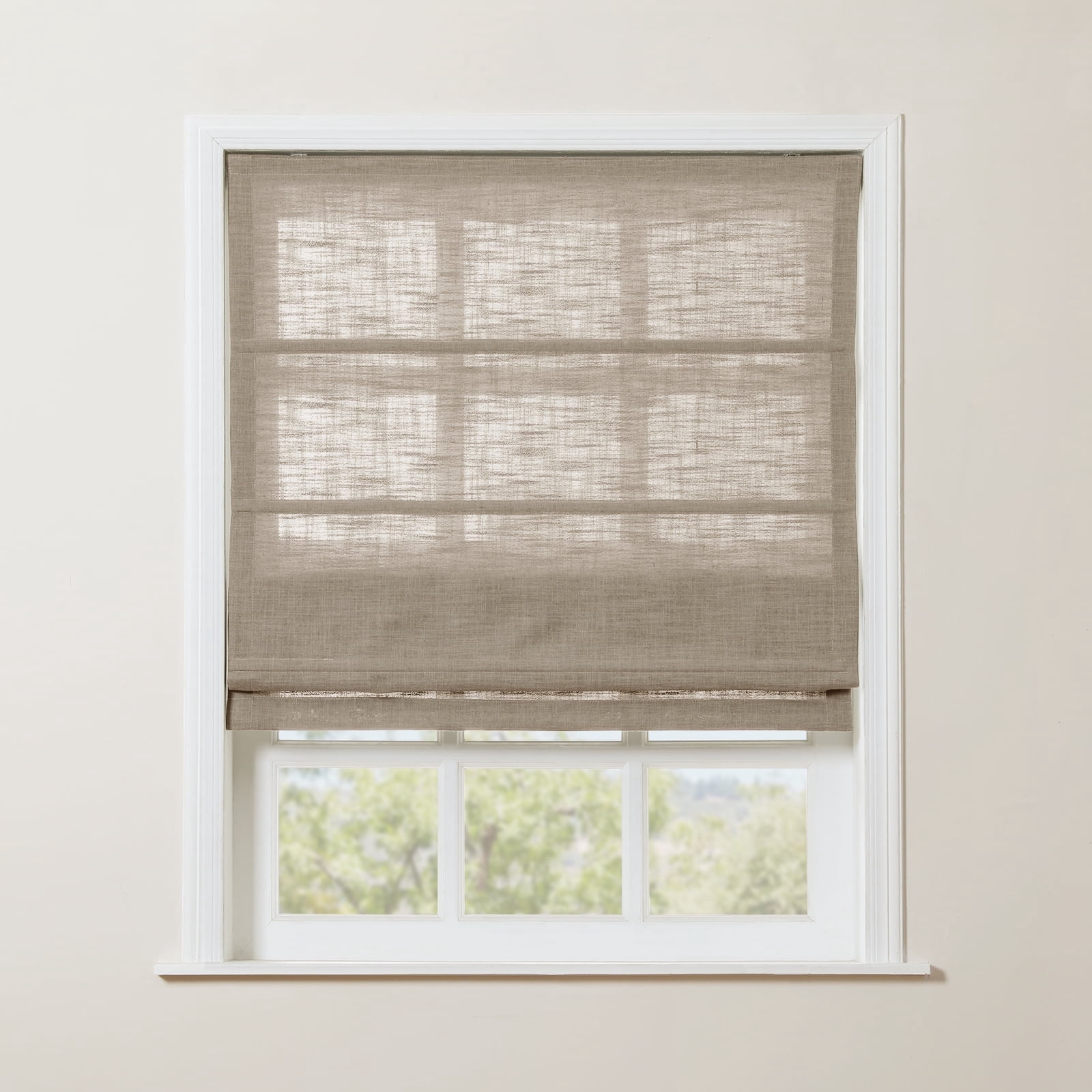 TWOPAGES Linen Blend Light Filtering Cordless Roman Shade for Living ...