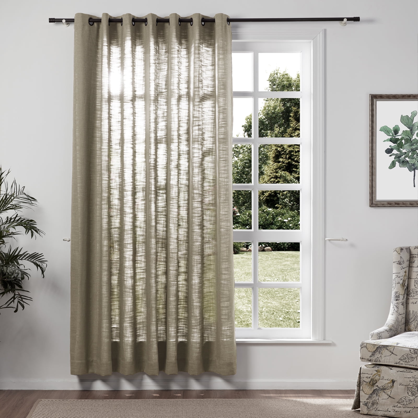 TWOPAGES Linen Textured Drape Light Filtering Grommet Curtain for ...