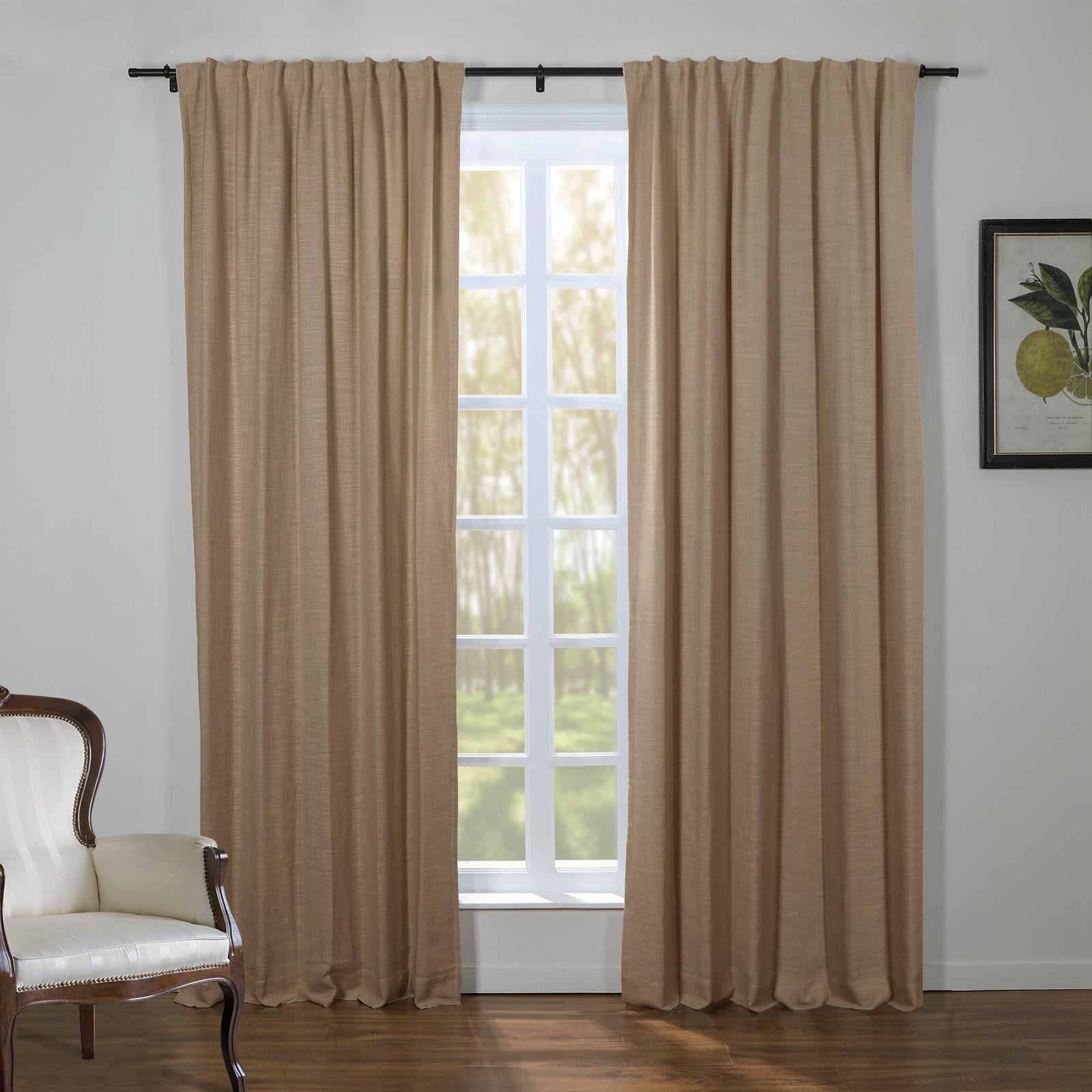 TWOPAGES Natural Linen Drapery with Room Darkening Lined, Walnut ...