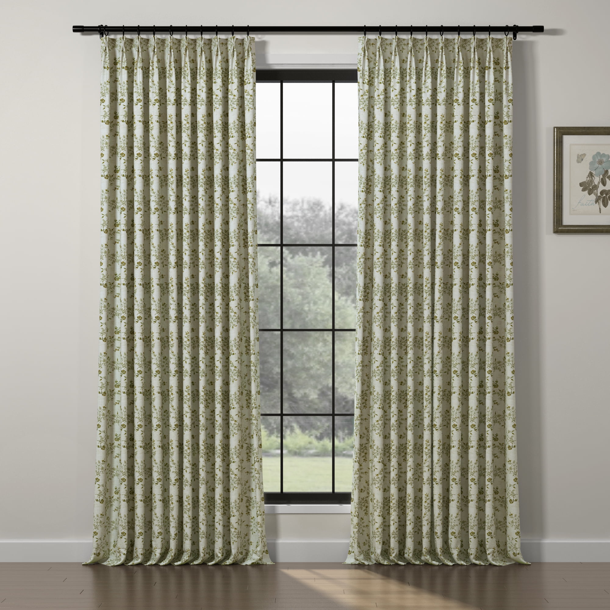 TWOPAGES Floral Print Drape 52 X 63 Inches Long 1 Panel Pinch Pleated ...