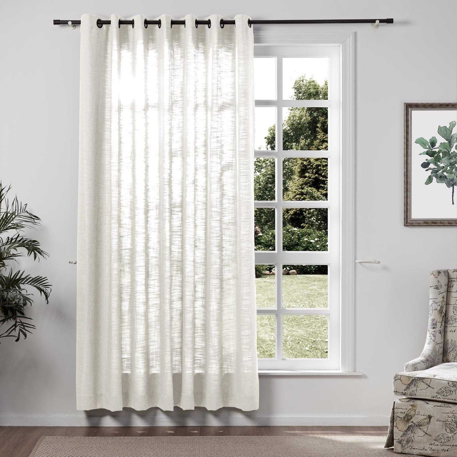 TWOPAGES Polyester Linen Light Filtering Curtain Grommet Drape for ...