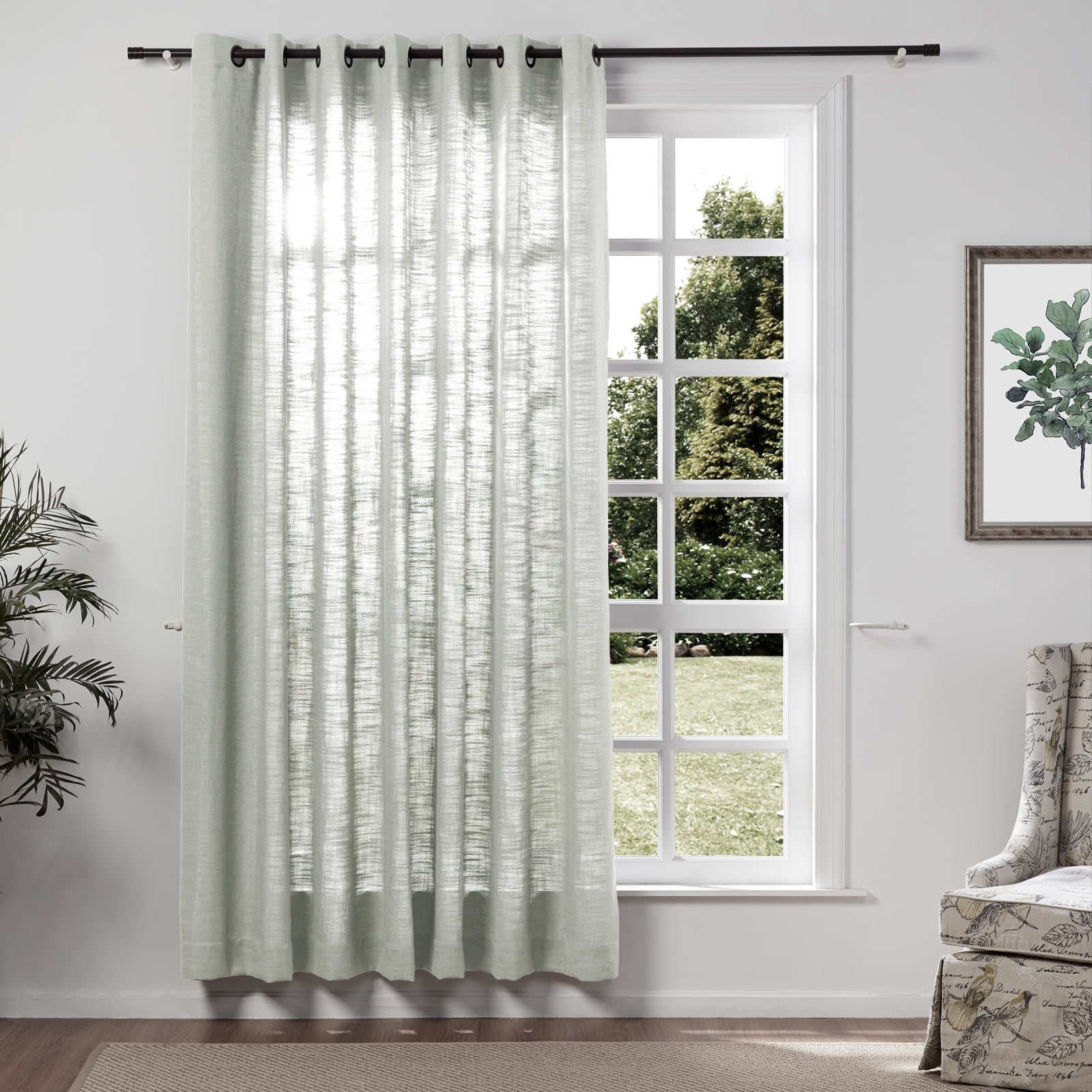 TWOPAGES Polyester Linen Light Filtering Curtain Grommet Drape for ...