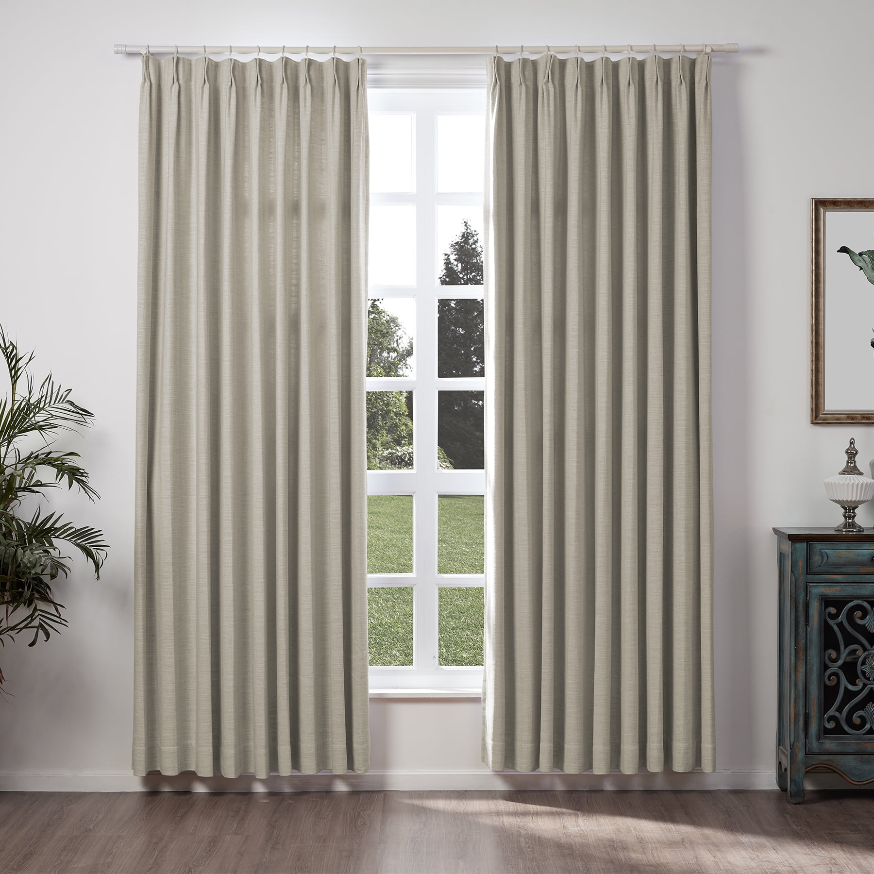 TWOPAGES Polyester Linen Room Darkening Pinch Pleat Curtain for Bedroom ...