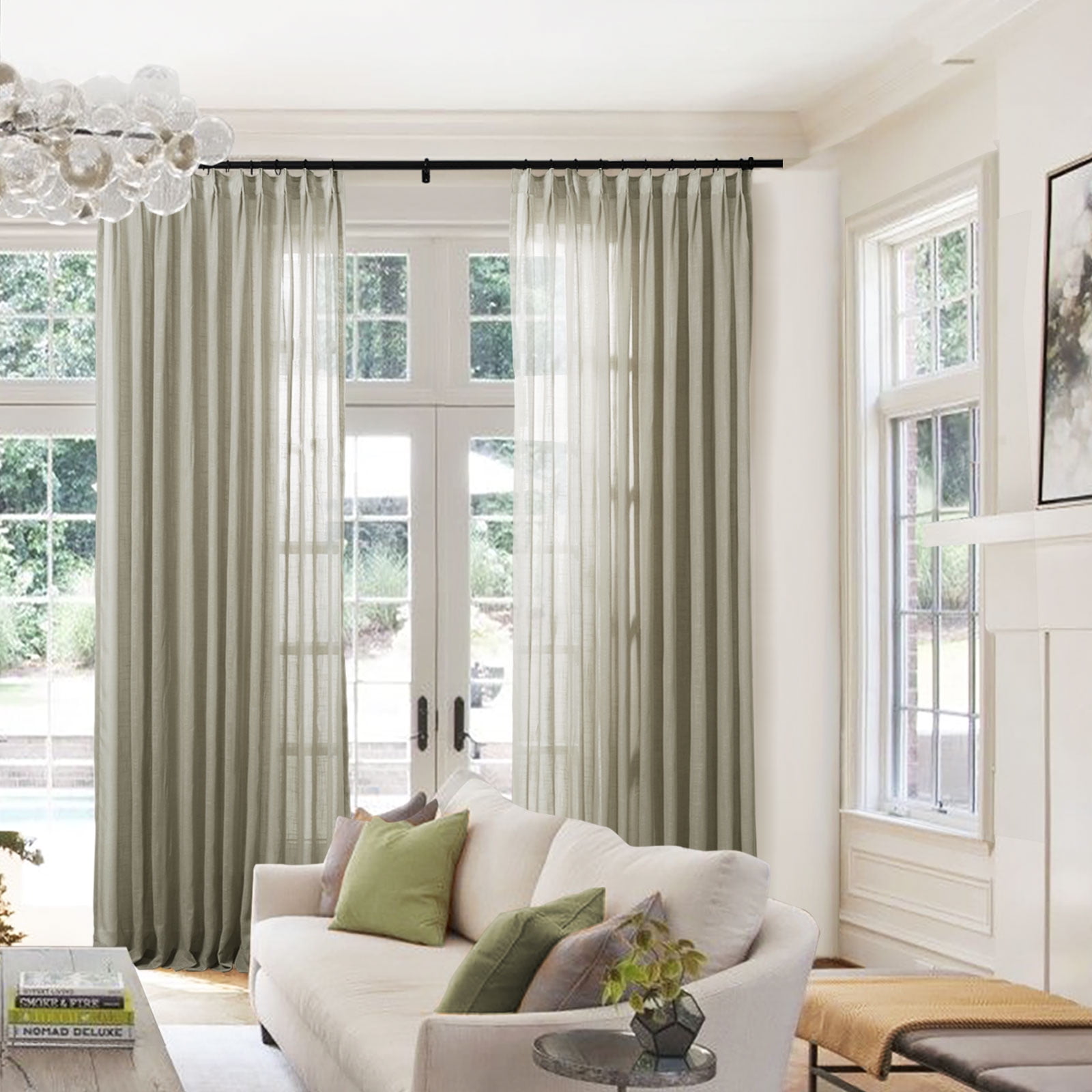 TWOPAGES Pinch Pleat Semi Sheer Curtain 52 X 96 Inches Long 1 Panel ...