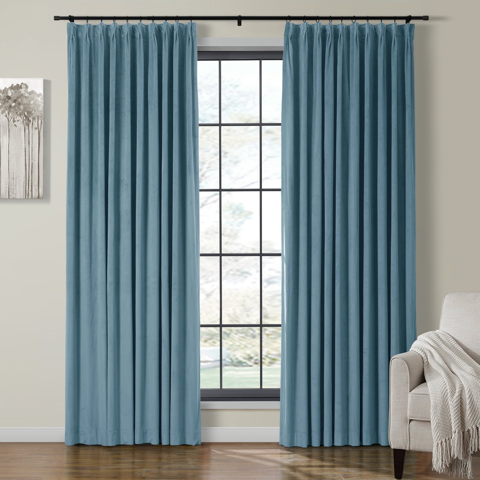 TWOPAGES Room Darkening Velvet Pinch Pleated Curtain Soft Drape for ...