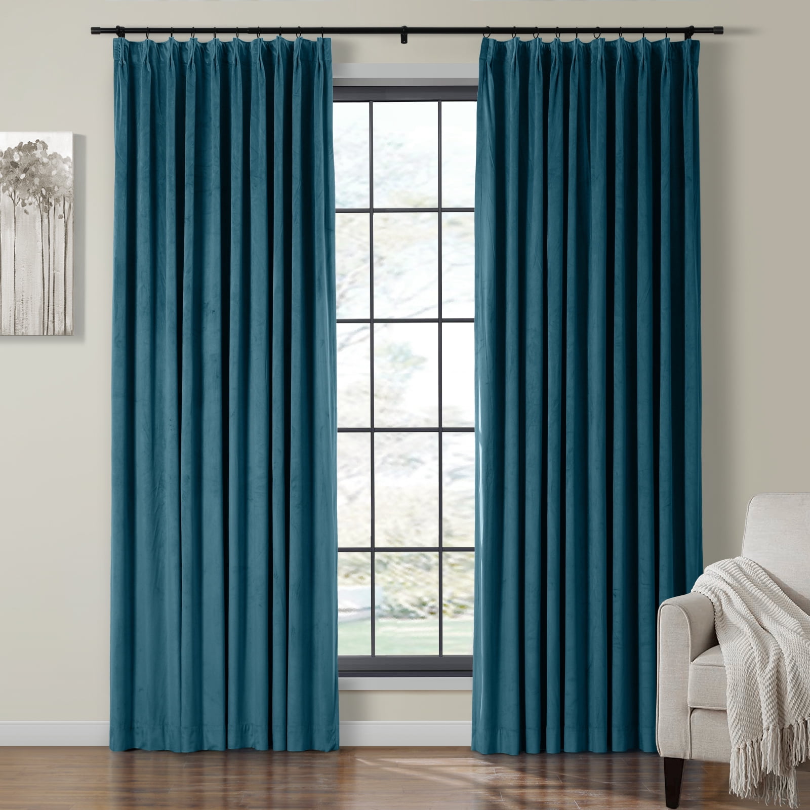 TWOPAGES Velvet Light Filtering Drape Pinch Pleated Curtain for Bedroom ...