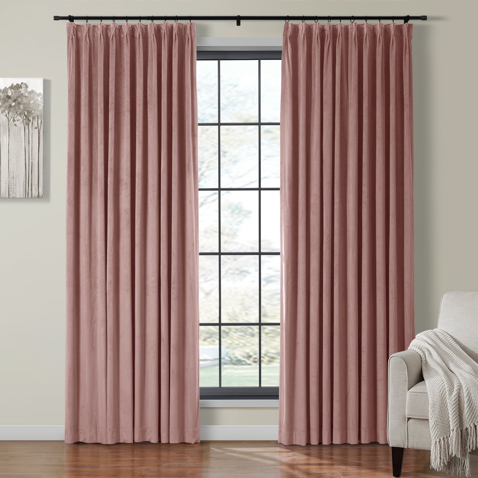 TWOPAGES Velvet Pinch Pleat Room Darkening Soft Curtain for Living Room ...