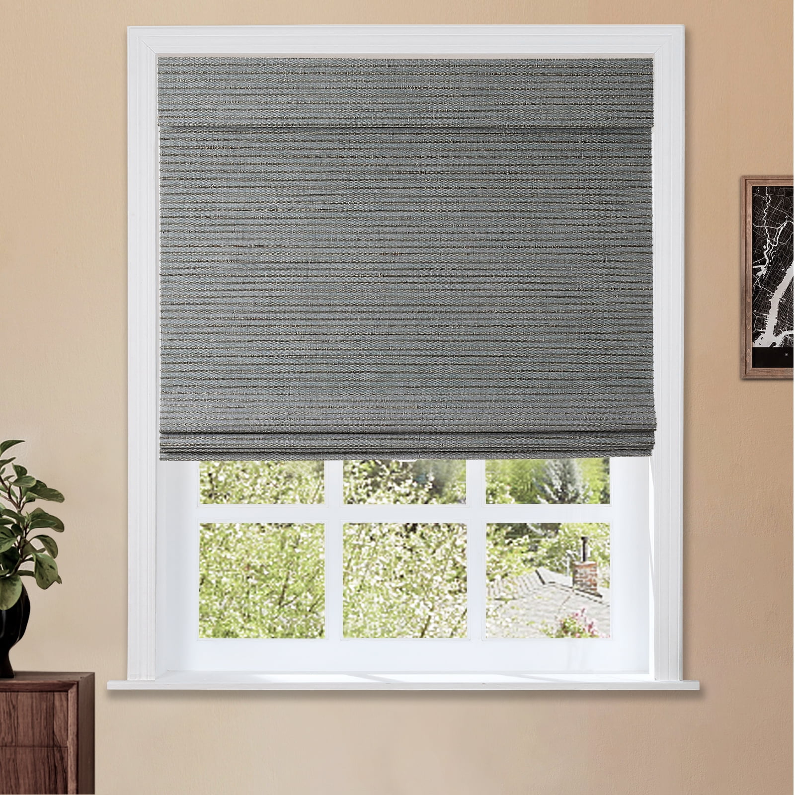 TWOPAGES Woven Blinds Shade 34"x64" Light Filtering Cordless Ramie ...