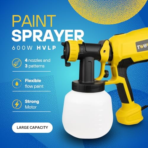 TWOWS, Paint Sprayer, 600W, HVLP Paint Gun, with 1200Ml Container ...