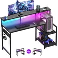 TWQP 48 Inch Gaming Desk with LED Lights Carbon Fiber Black Computer ...