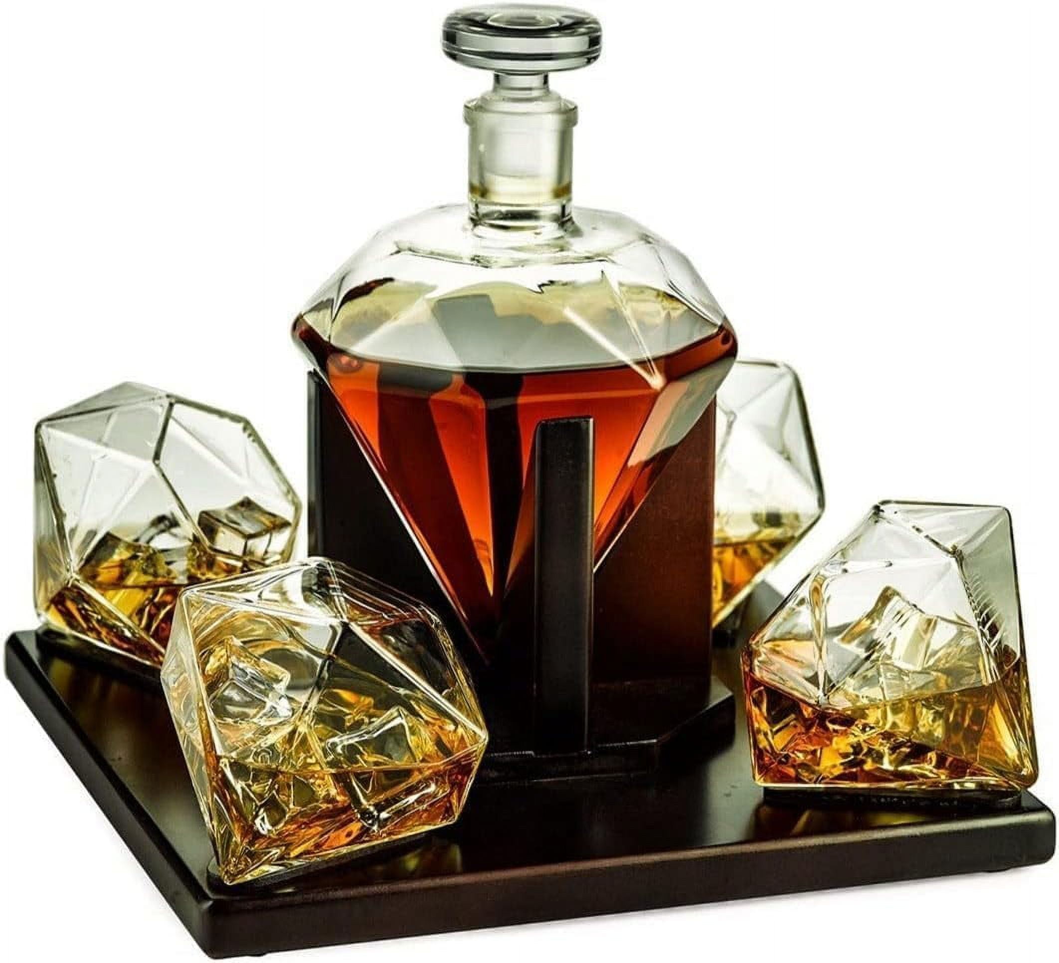 TWS Diamond Whiskey and Wine Decanter Set - 750ml with 4 Glasses ...