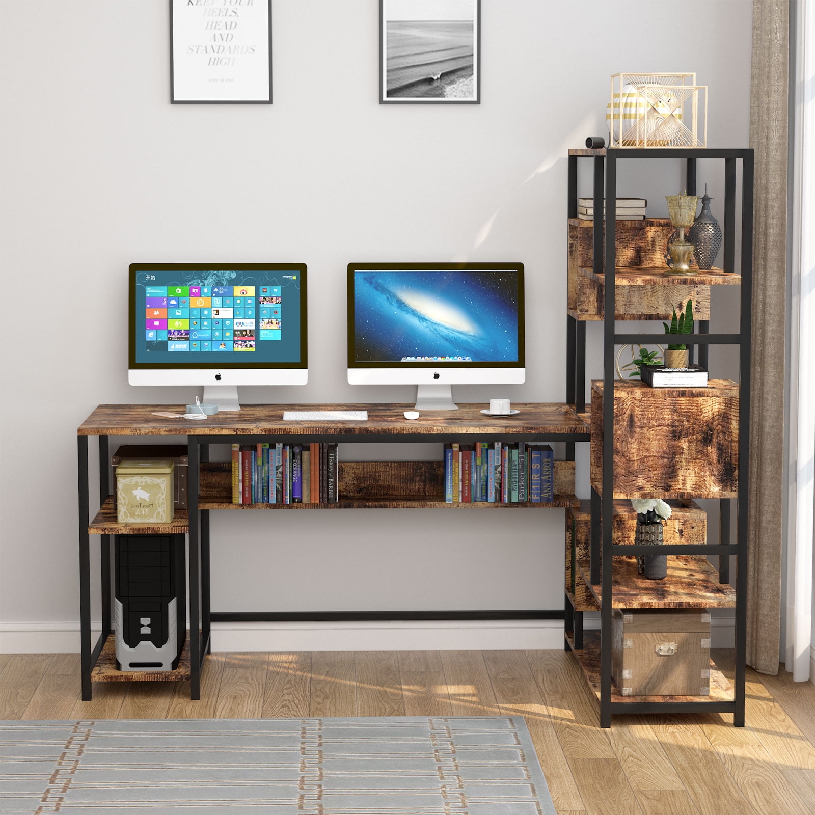 TWSOUL Computer Desk with 5-Tier Storage Shelves, 70" Modern Office ...