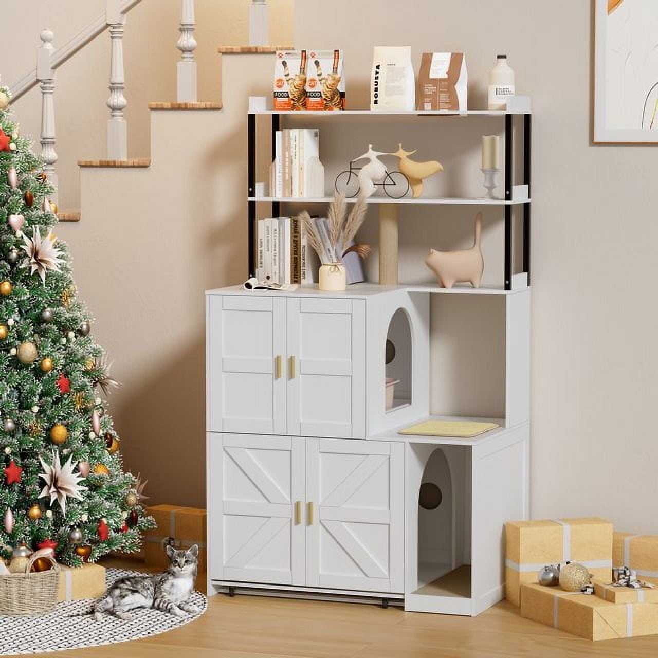 TWSOUL Hidden Cat Litter Box Furniture - Large Enclosure Cabinet for 2 ...