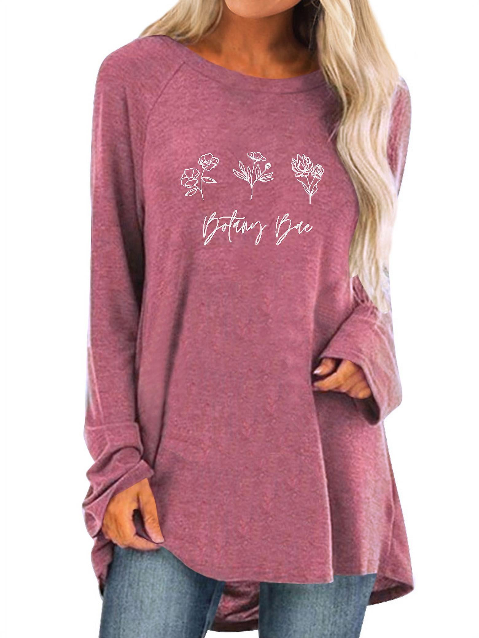 TWZH Women Botany Bae Letter Plant Floral Botanical Graphic Printed ...