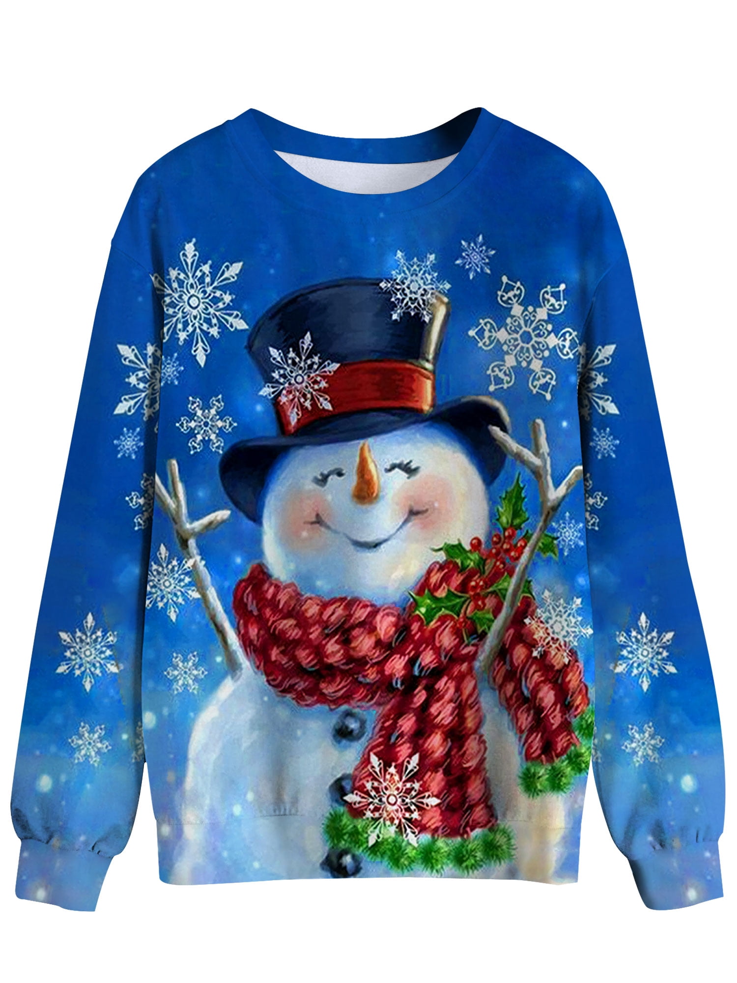 TWZH Women Christmas Snowman Snowscape Graphic 3D Print Crew Neck Thin ...