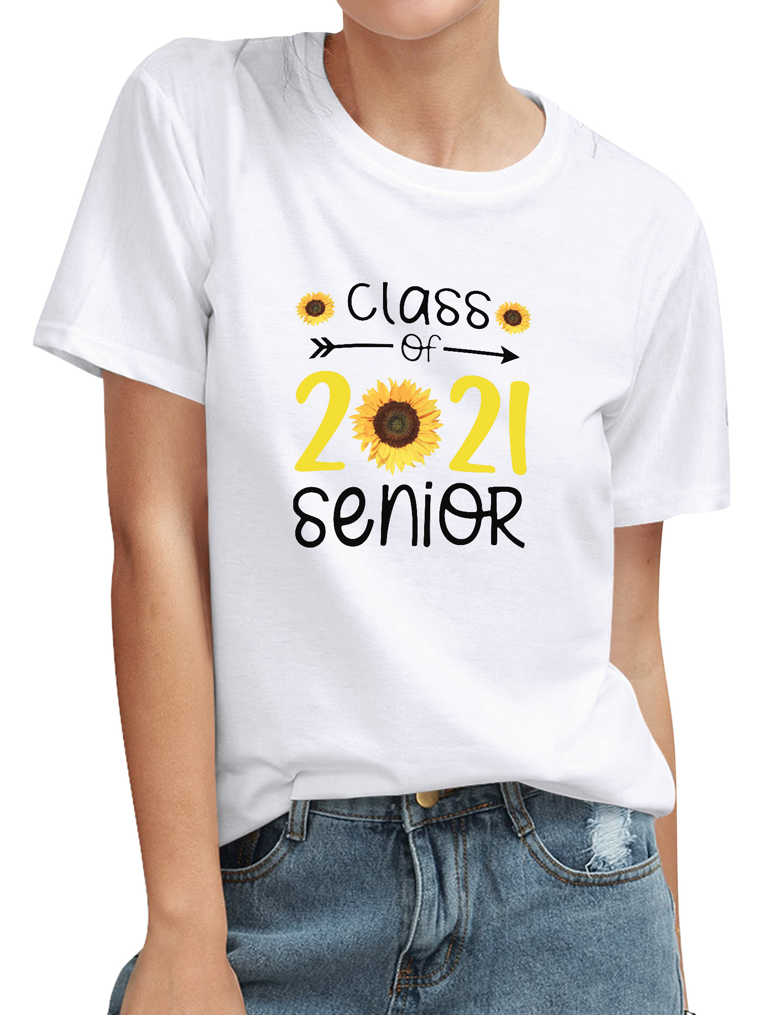 TWZH Women Class Of 2021 Senior Tees Letter Sunflowers Graphic Printed ...