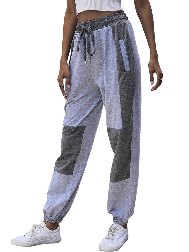 TWZH Women Colorblock Elastic High Waist Straight-Leg Pants with ...