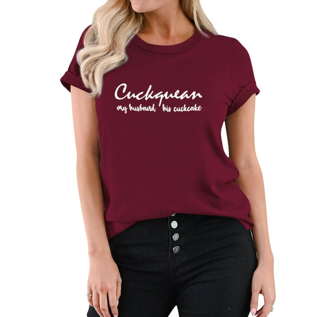 Twzh Women Cuckquean My Husband His Cuckcake Letter Print Tee Positive Style T Shirt