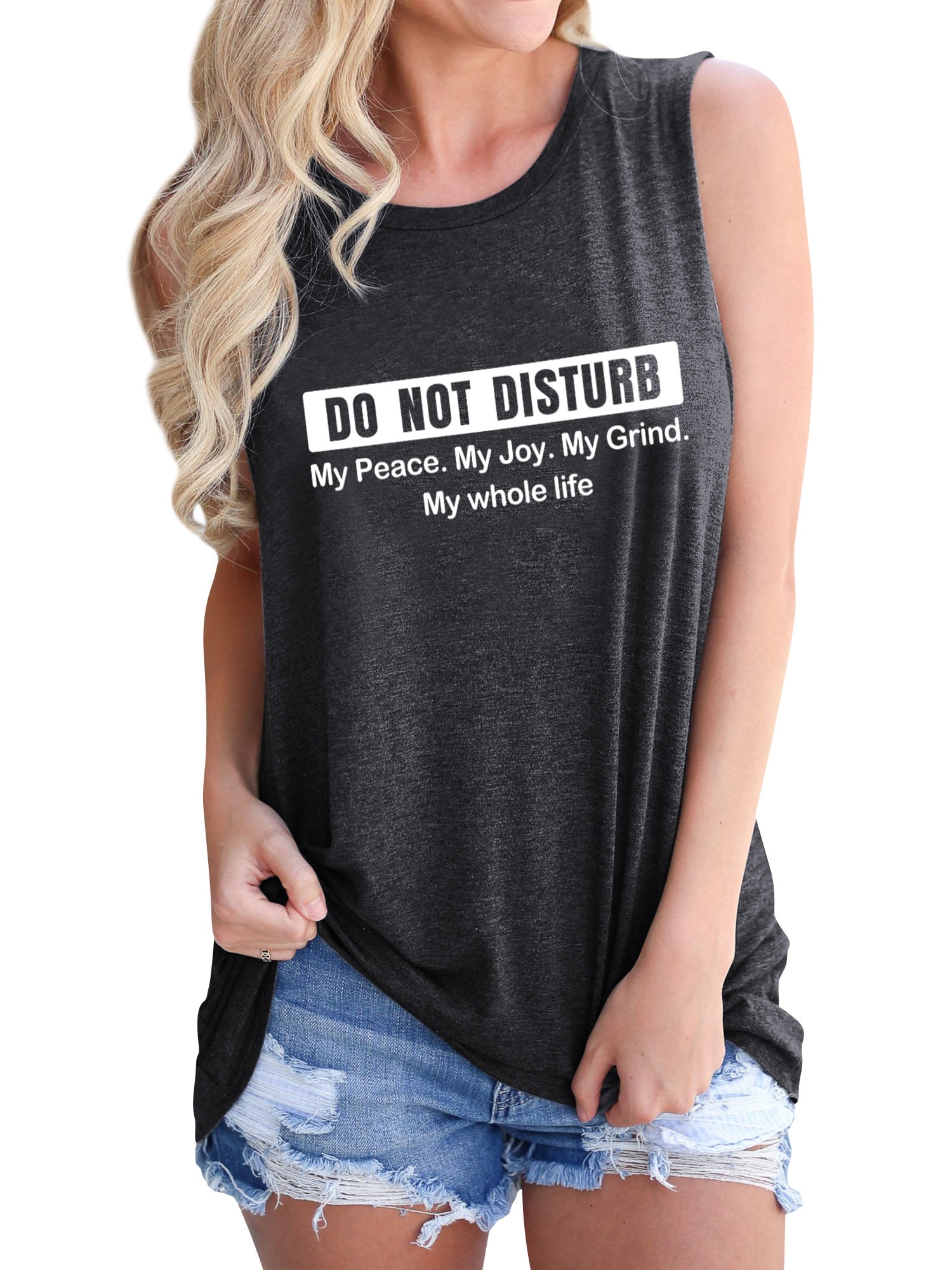 TWZH Women Do Not Disturb Letter Print Vest Funny Style Sleeveless Tank ...