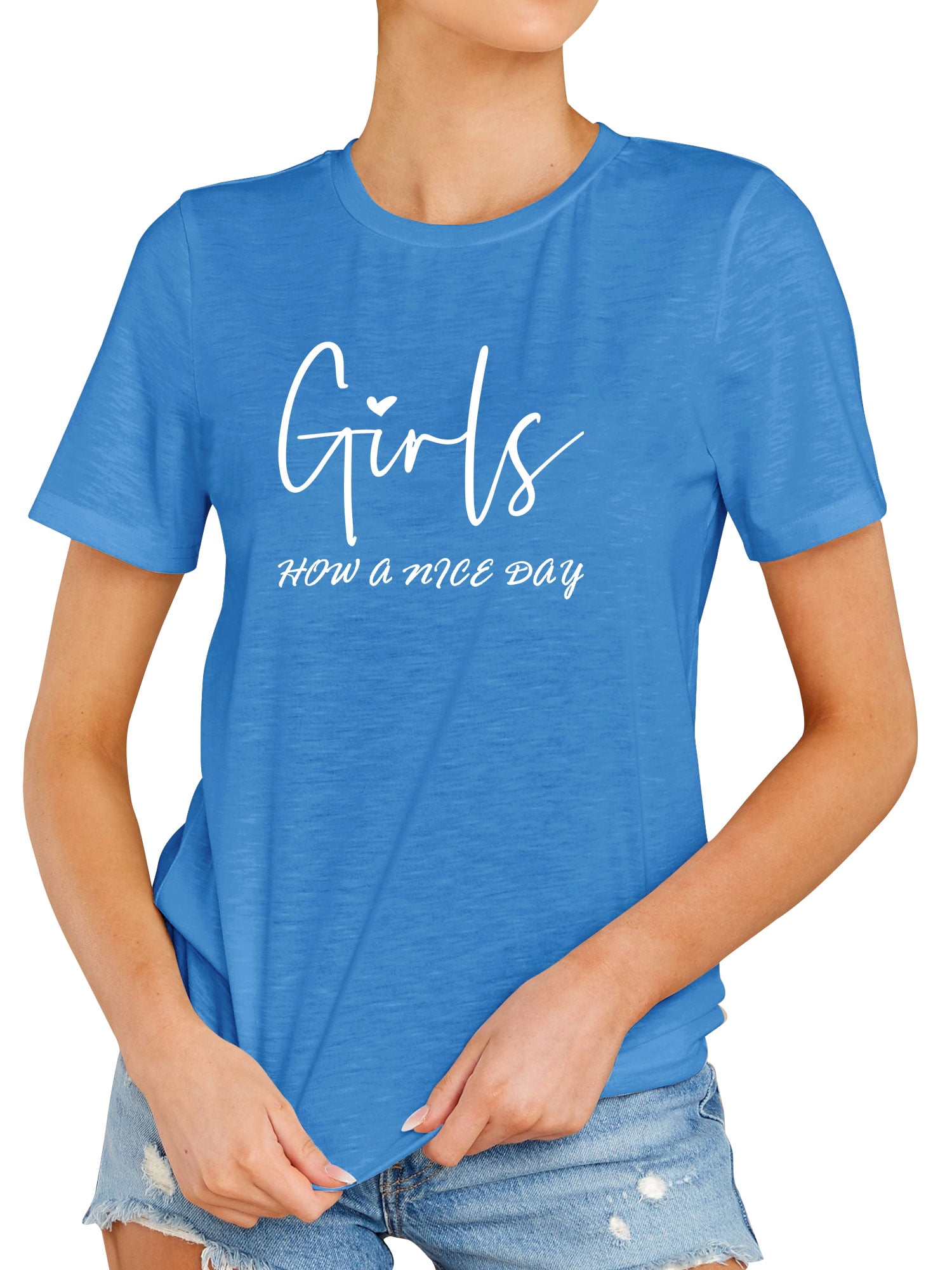 TWZH Women Girls How A Nice Day Letter Heart Graphic Printed Casual ...