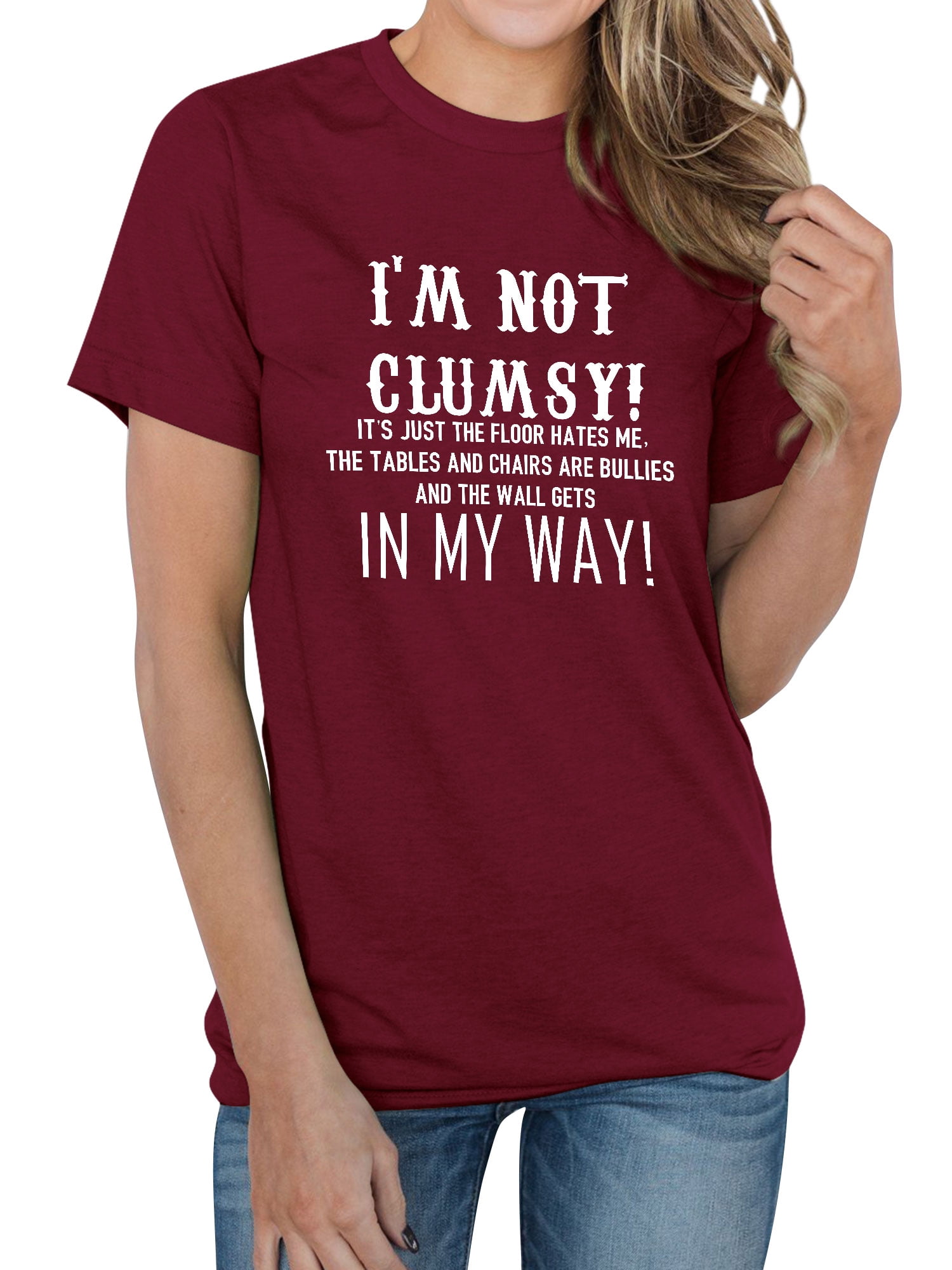 TWZH Women Im Not Clumsy Letter Print Crew Neck Short Sleeve T-Shirt ...