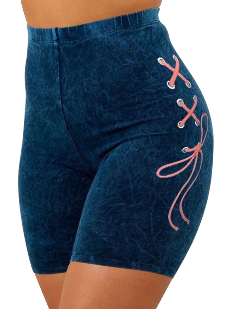 TWZH Women Imitated Denim Print High Waist Lace Up Workout Yoga Bodycon ...