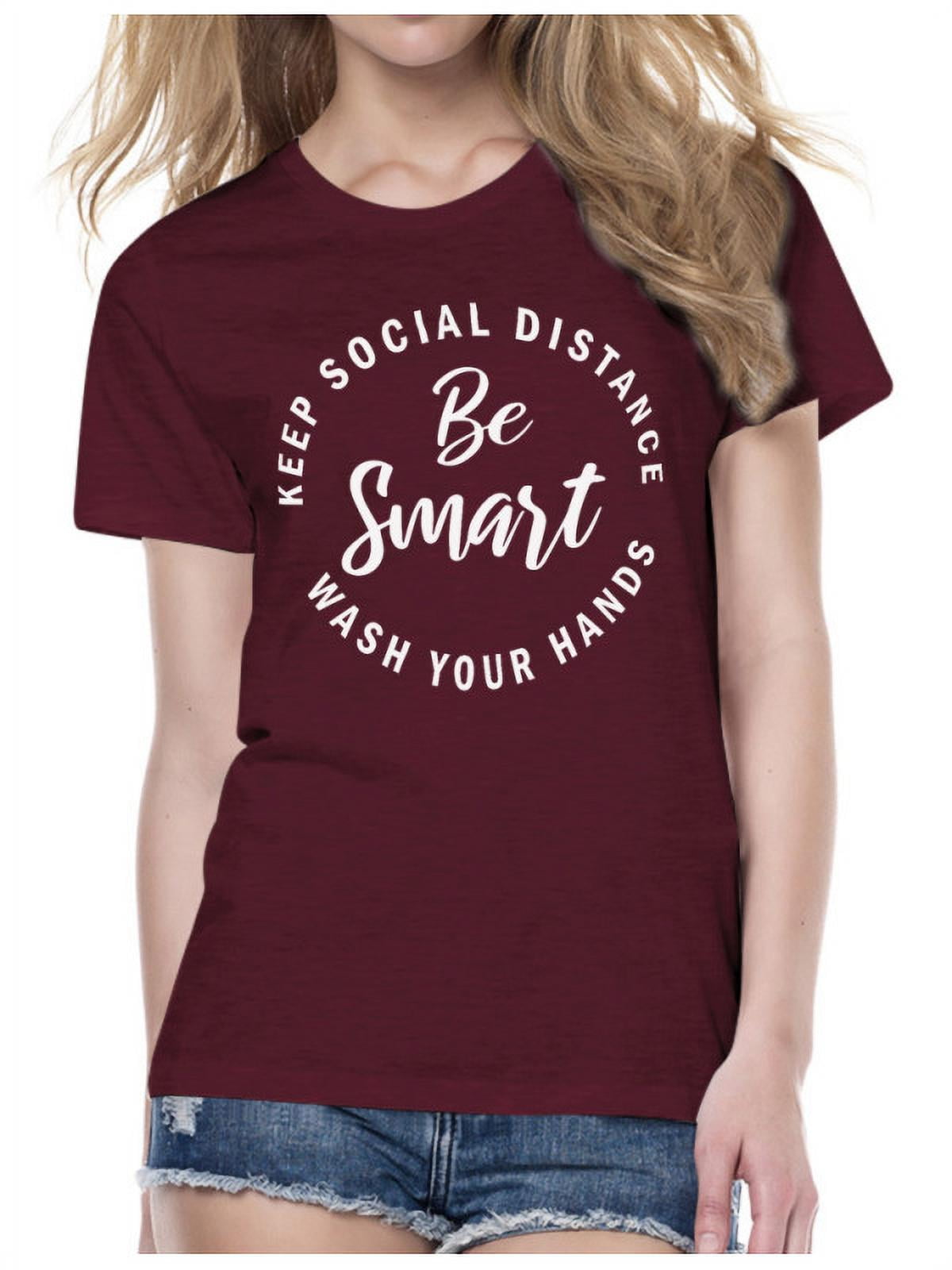 TWZH Women Keep Social Distance Letter Print T-shirt Tops Solid Summer ...