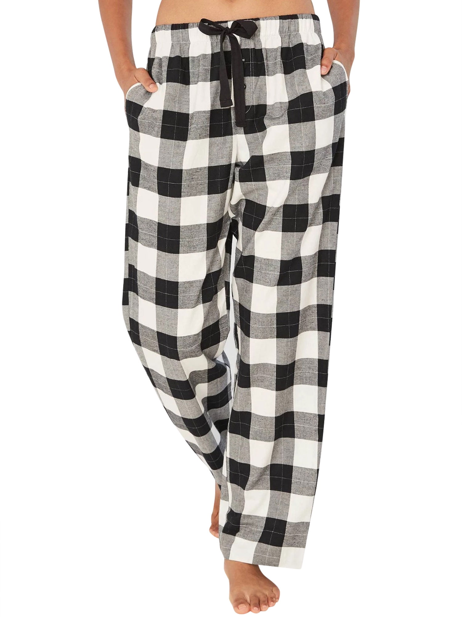 TWZH Women Plaid Print Elastic Waist Wide-Legged Checkered Pants with ...
