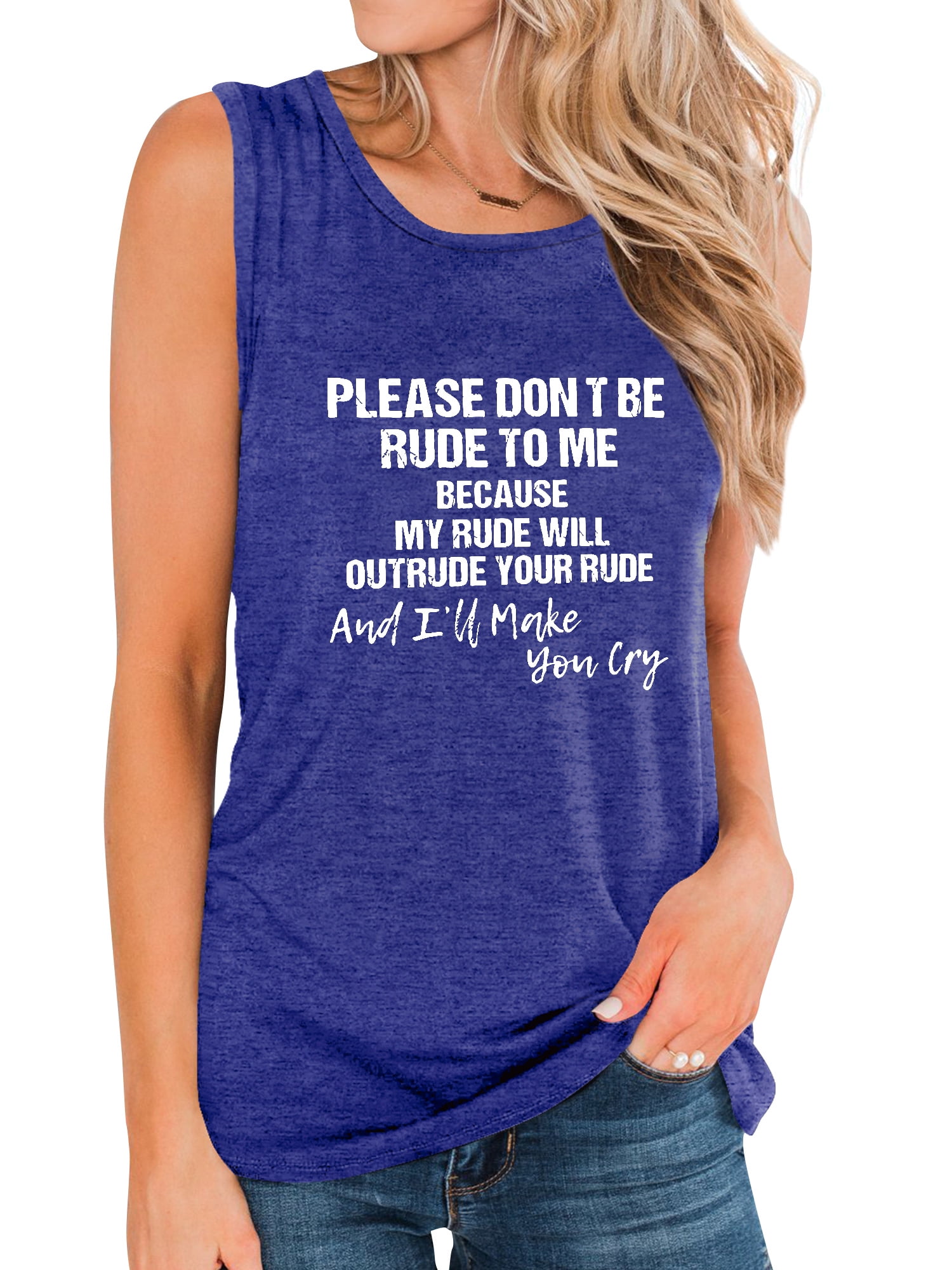 TWZH Women Please Don't Be Rude To Me Letter Print Vest Funny Style ...