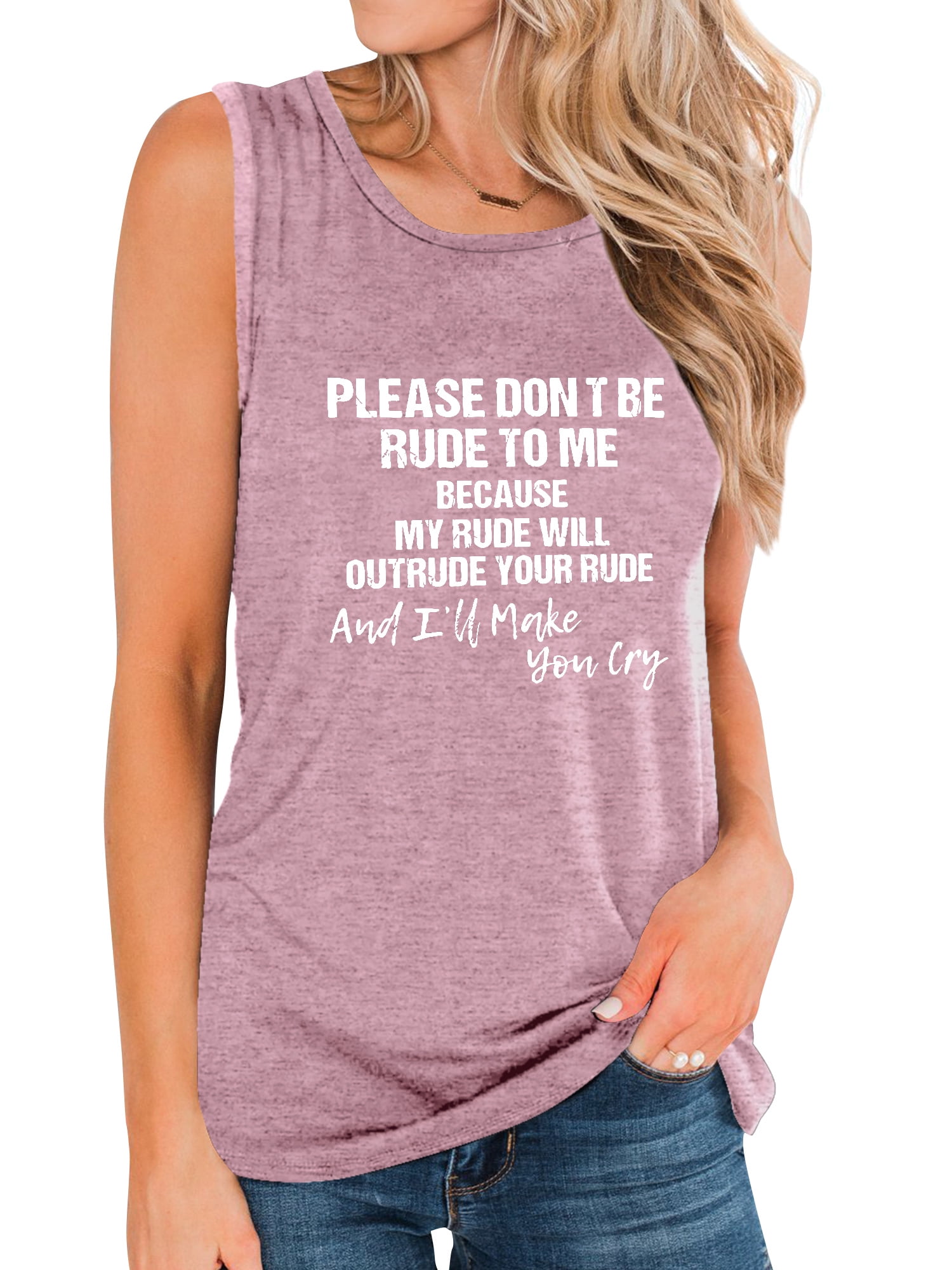 TWZH Women Please Don't Be Rude To Me Letter Print Vest Funny Style ...