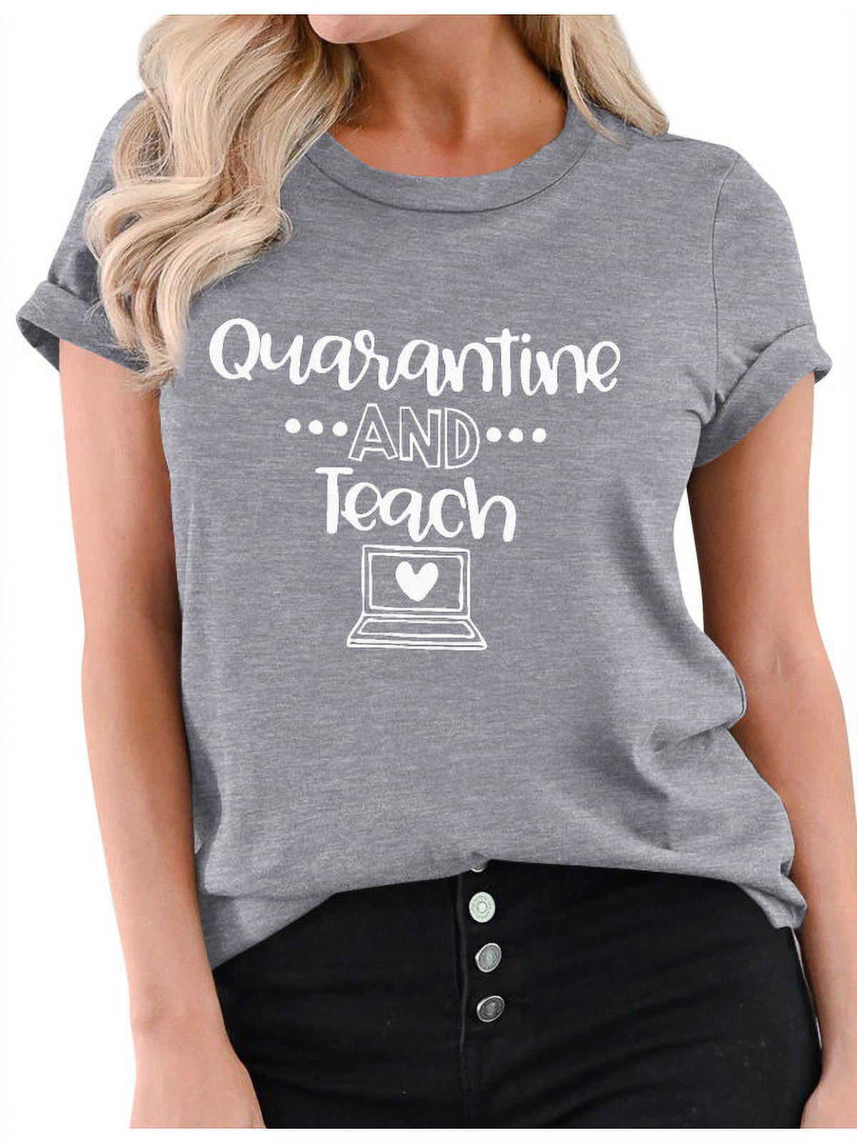 TWZH Women Quarantine and Teach Letter Computer Graphic T-Shirts Casual ...