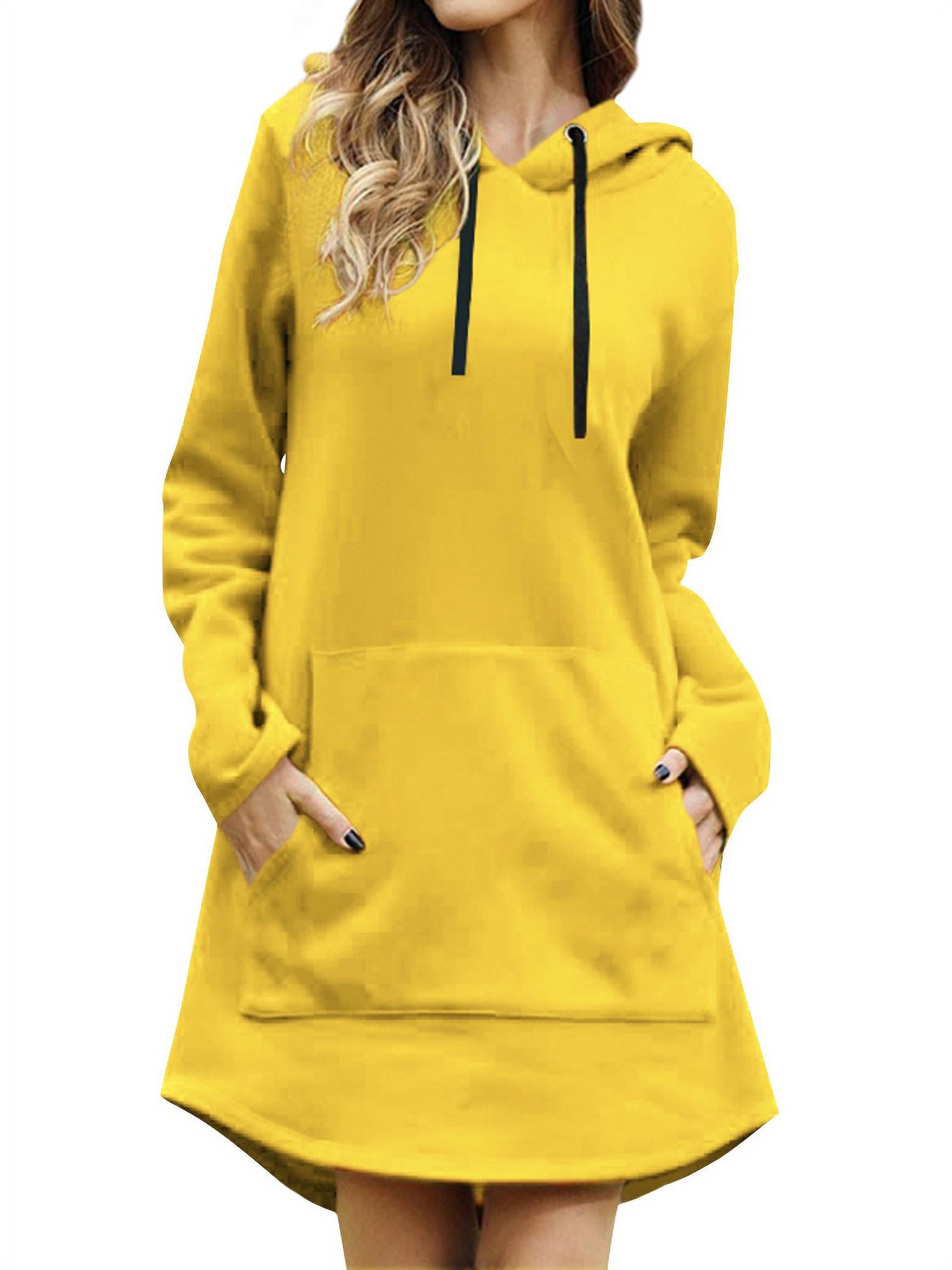 TWZH Women Solid Color Pocket Curved Hem Drawstring Sweatshirt Hoodies ...